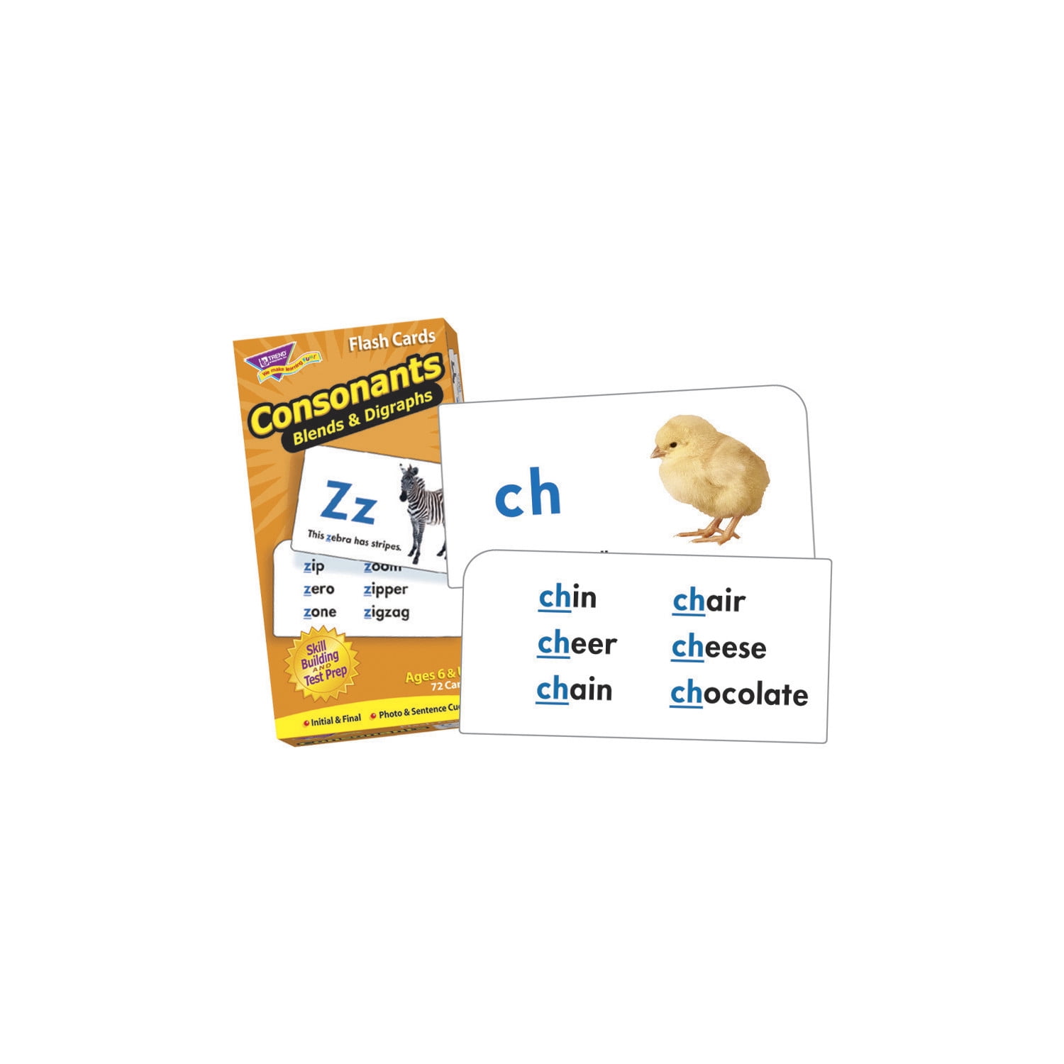 Trend Enterprises Consonants Blends and Digraphs Flash Cards, Set of 72 ...