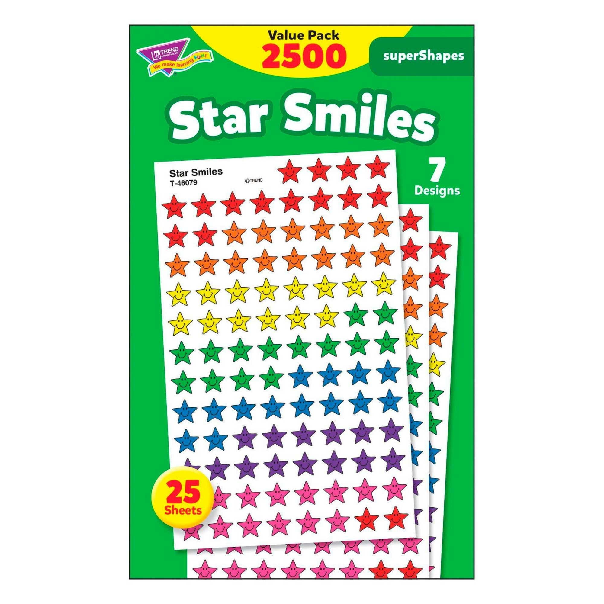 Trend Enterprises SuperShapes Star Smiles Sticker Pack, Pack of 2500 ...