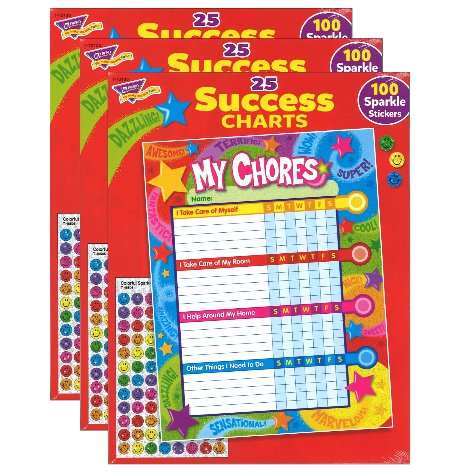 TREND Praise Words 'n Stars Chore Charts, 25 Sheets Per Pad, Pack of 3 ...