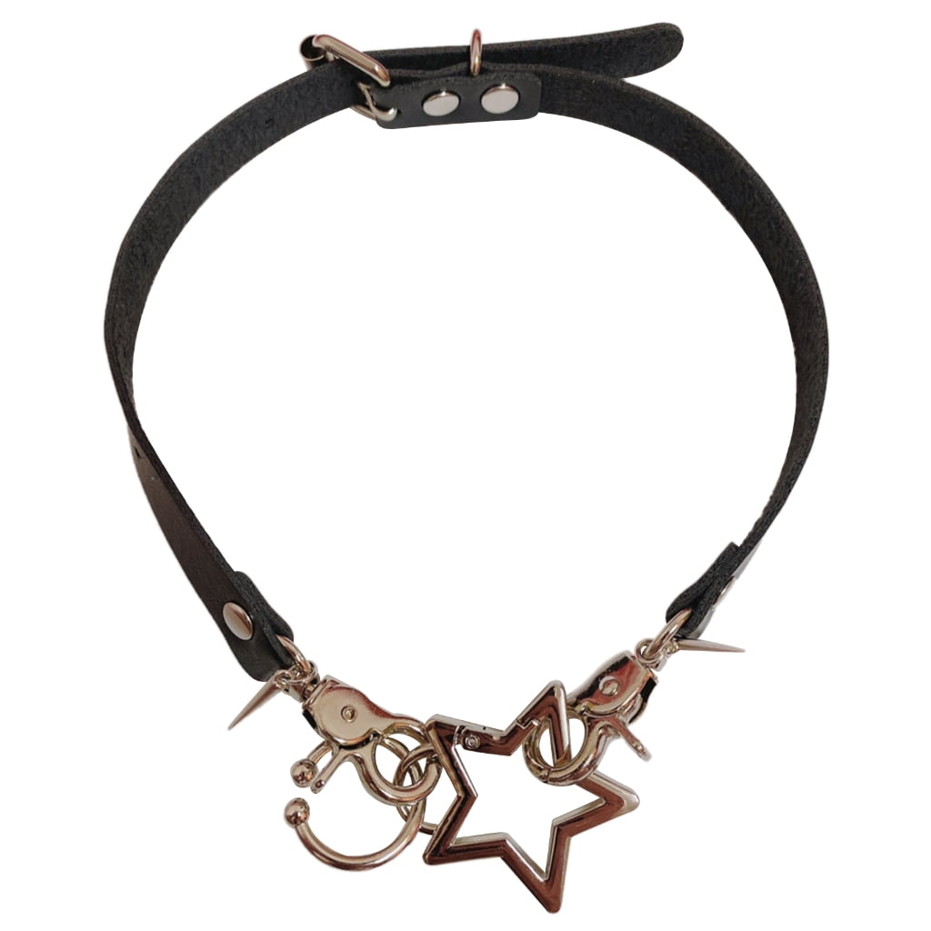 Trend Punk Five-pointed Star Leather Choker Necklace For Women Men ...