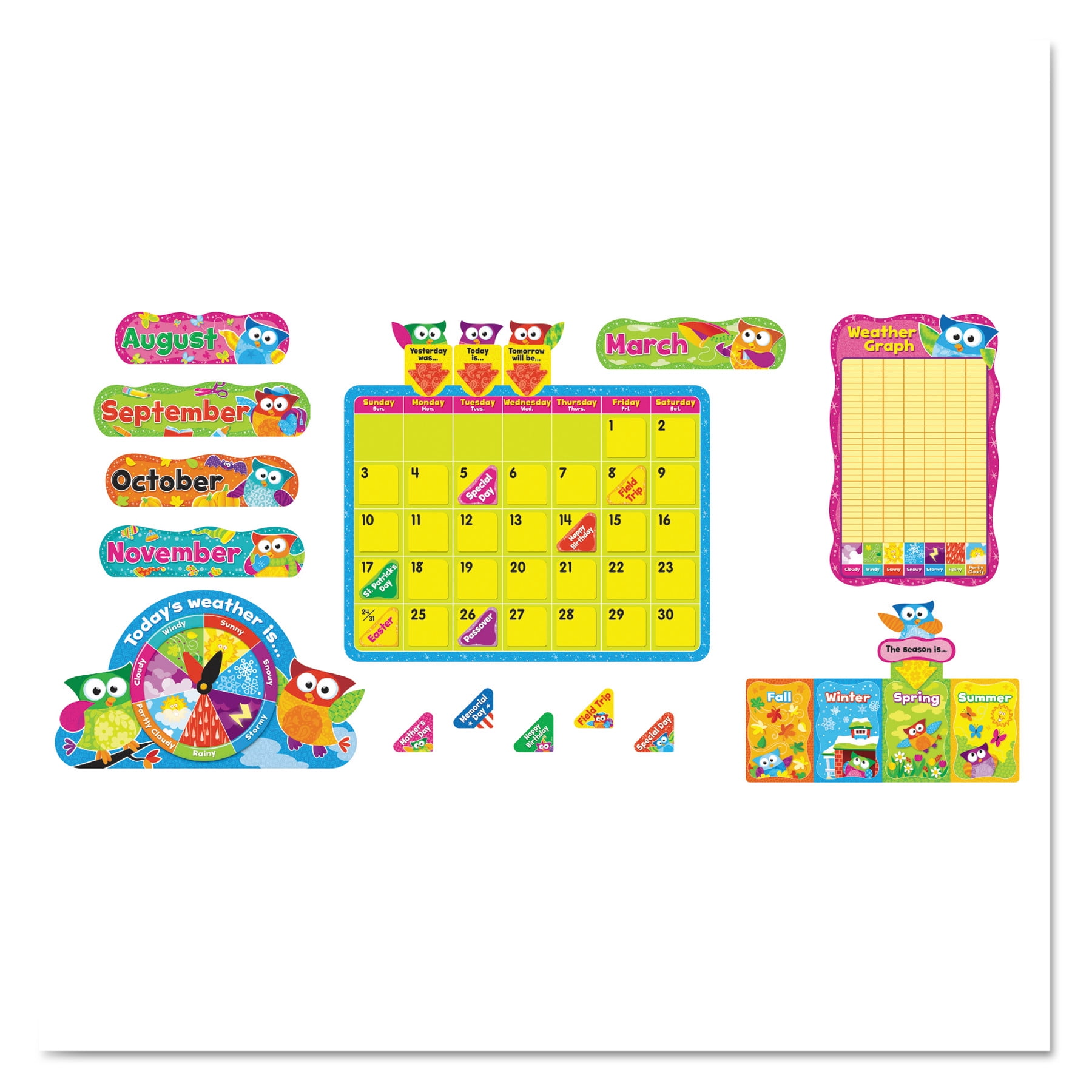 Trend, TEP8363, Owl-Stars Calendar Bulletin Board Set, 1 Set, Assorted ...