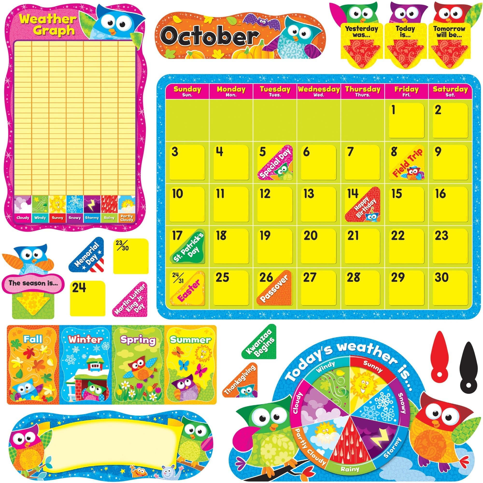 Trend, TEP8363, Owl-Stars Calendar Bulletin Board Set, 1 Set, Assorted ...