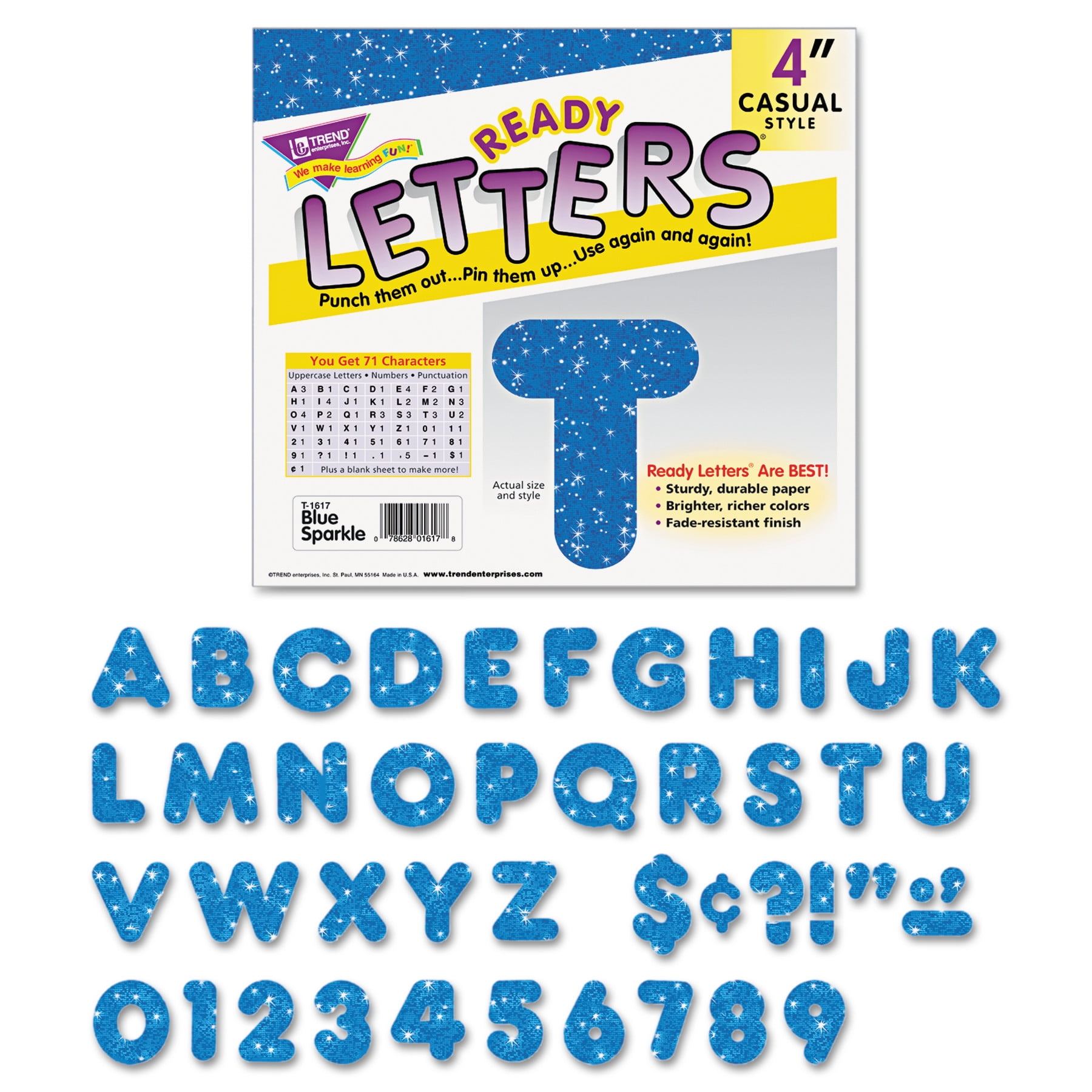 Trend, TEPT1617, 4" Sparkle Uppercase Ready Letters Set, 1 / Pack, Blue ...