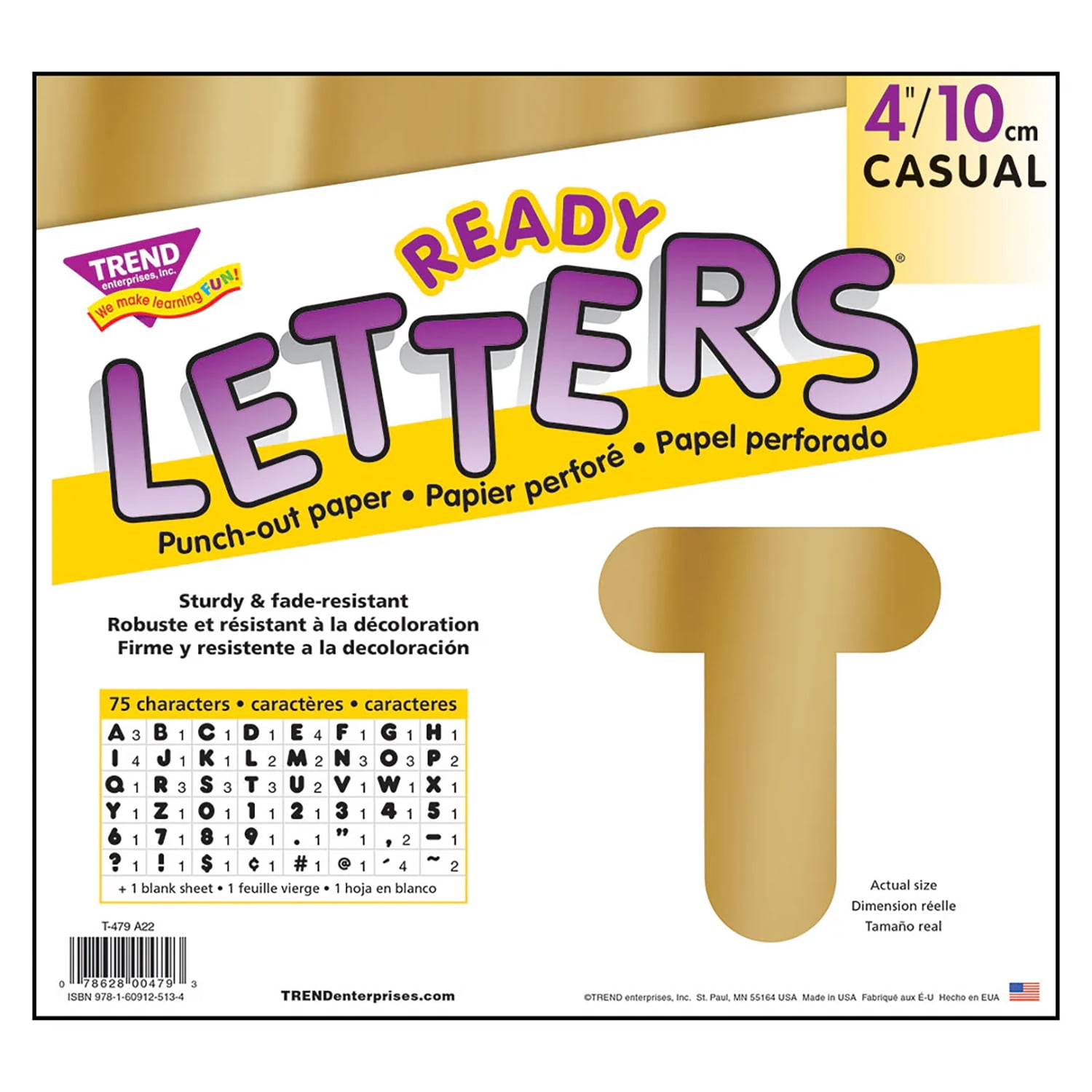 TREND Gold Metallic 4" Casual UC Ready Letters - Walmart.com