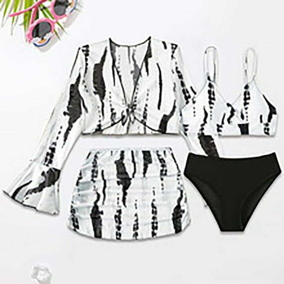 TrendOFT Girl's 4 Piece Swimsuit and Coverup Set Tree Print Boho ...