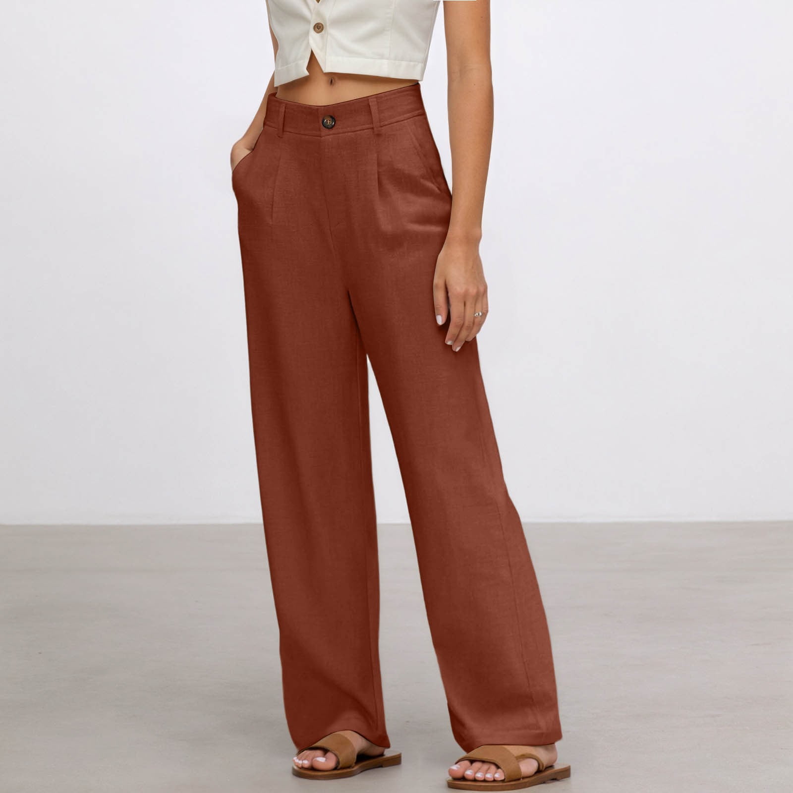 TrendOFT Linen Wide Leg Pants Women Casual Cotton High Waisted Harem ...