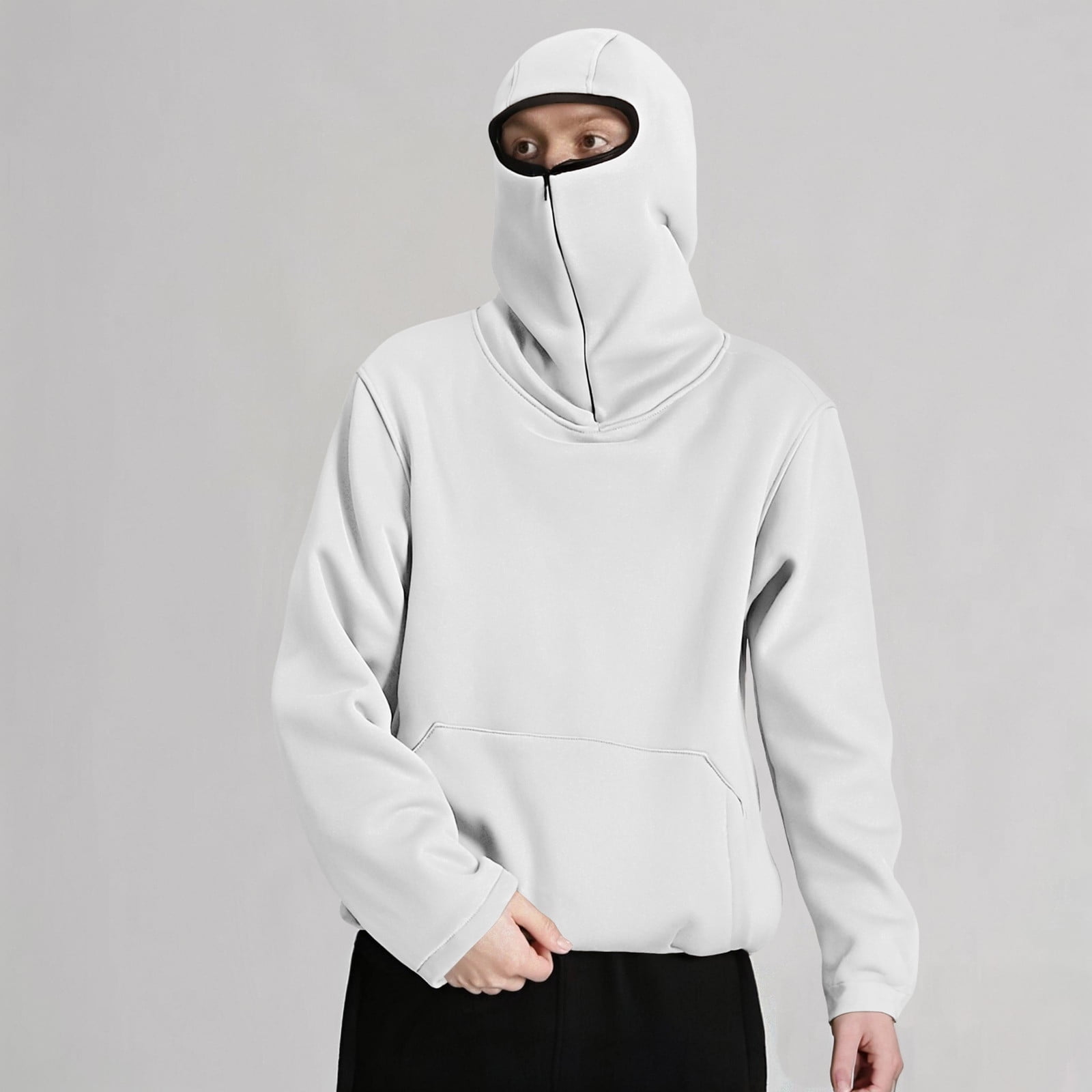 TrendOFT Mens Balaclava Hoodie Half Zipper Ninja Hoodie Wind Resistant ...