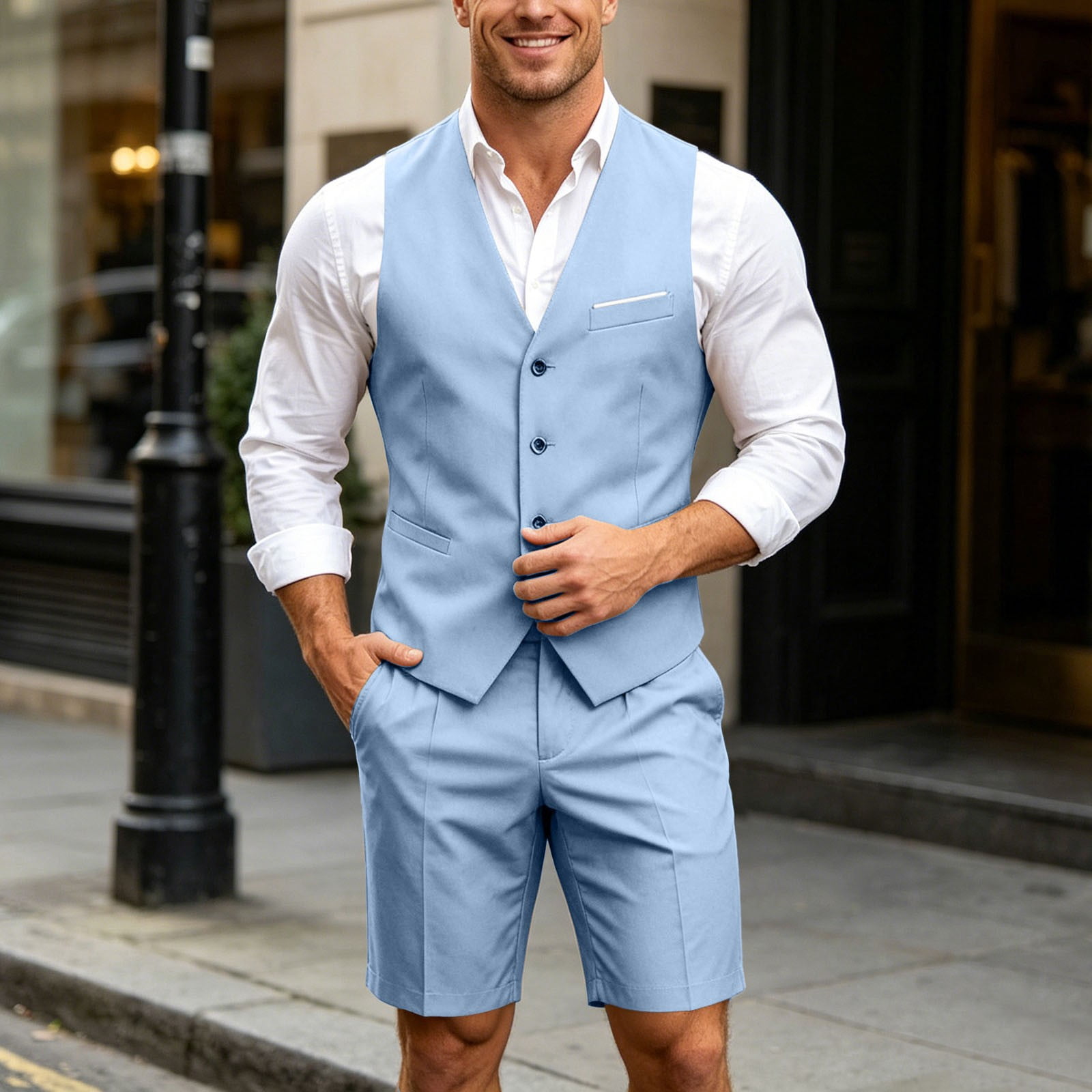 TrendOFT Mens Suit Sets Casual Formal Vest And Shorts Two Piece Blazer ...