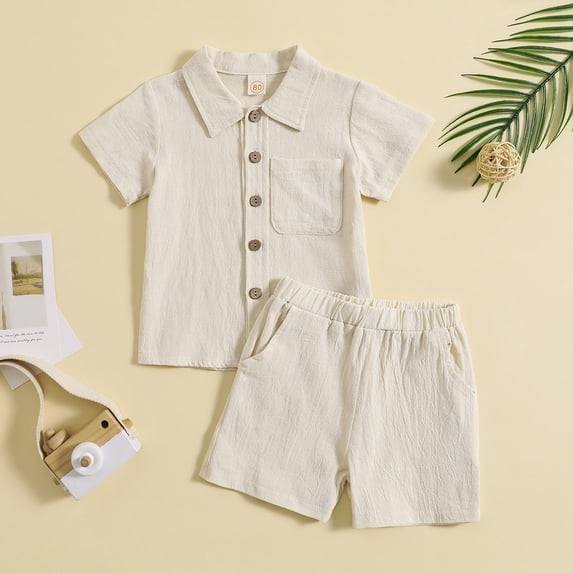 TrendOFT Two Piece Kids Outfit Set Short Sleeve Collared Solid Color ...