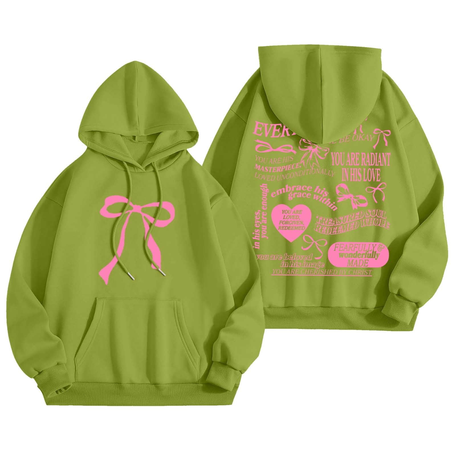 TrendOFT Womens Bow Graphic Hoodies Cute Oversized Sweatshirt for Teen ...