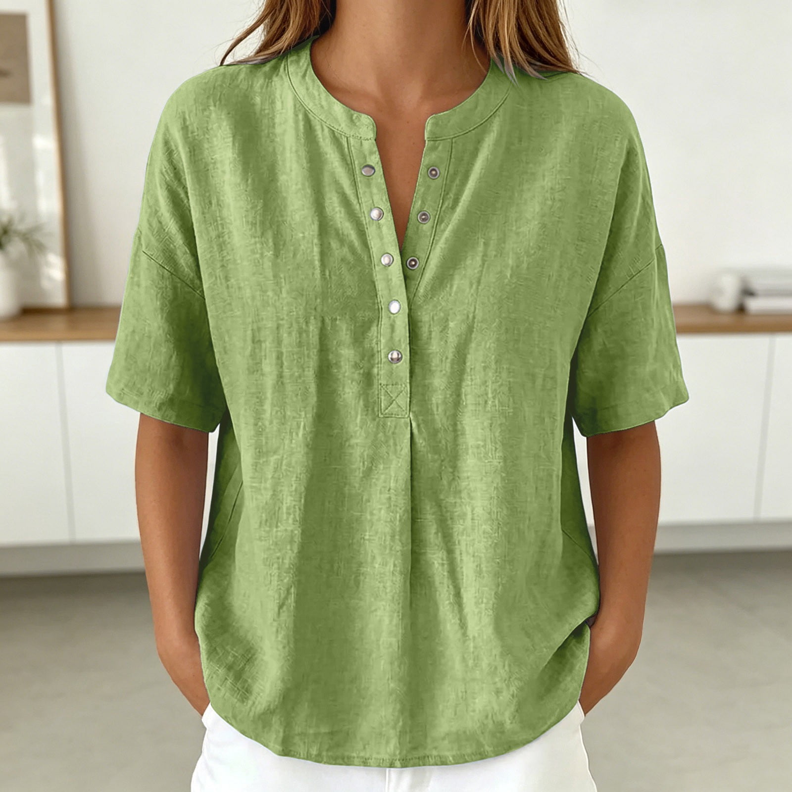 TrendOFT Womens Pullover Tops Solid Color Loose Fit Stand Collar Short ...