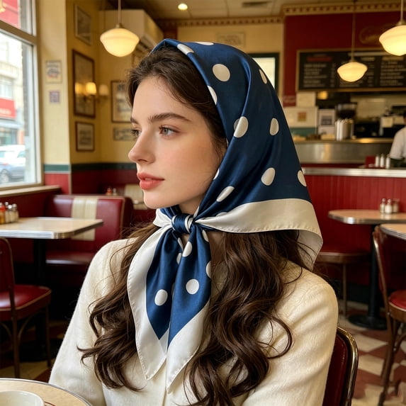 TrendOFT Womens Silk Scarves Simple Polka Dot Square 90cm Lightweight ...