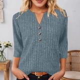 TrendOFT Womens V Neck Tees Seven Sleeve Ribbed Brushed Button Design ...