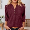 TrendOFT Womens V Neck Tees Seven Sleeve Ribbed Brushed Button Design ...