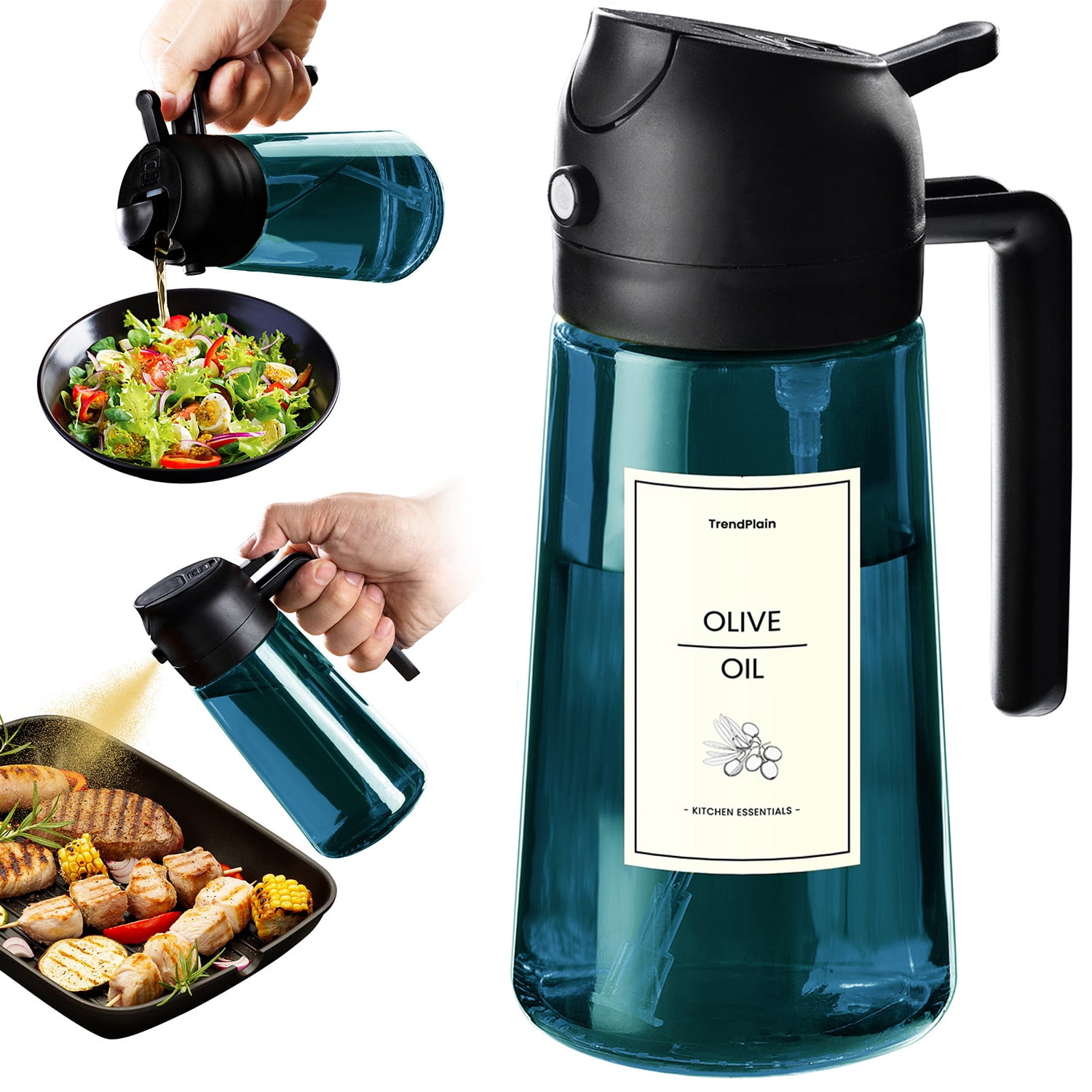 TrendPlain 16oz Glass Olive Oil Dispenser Bottle for Kitchen Gadgets ...