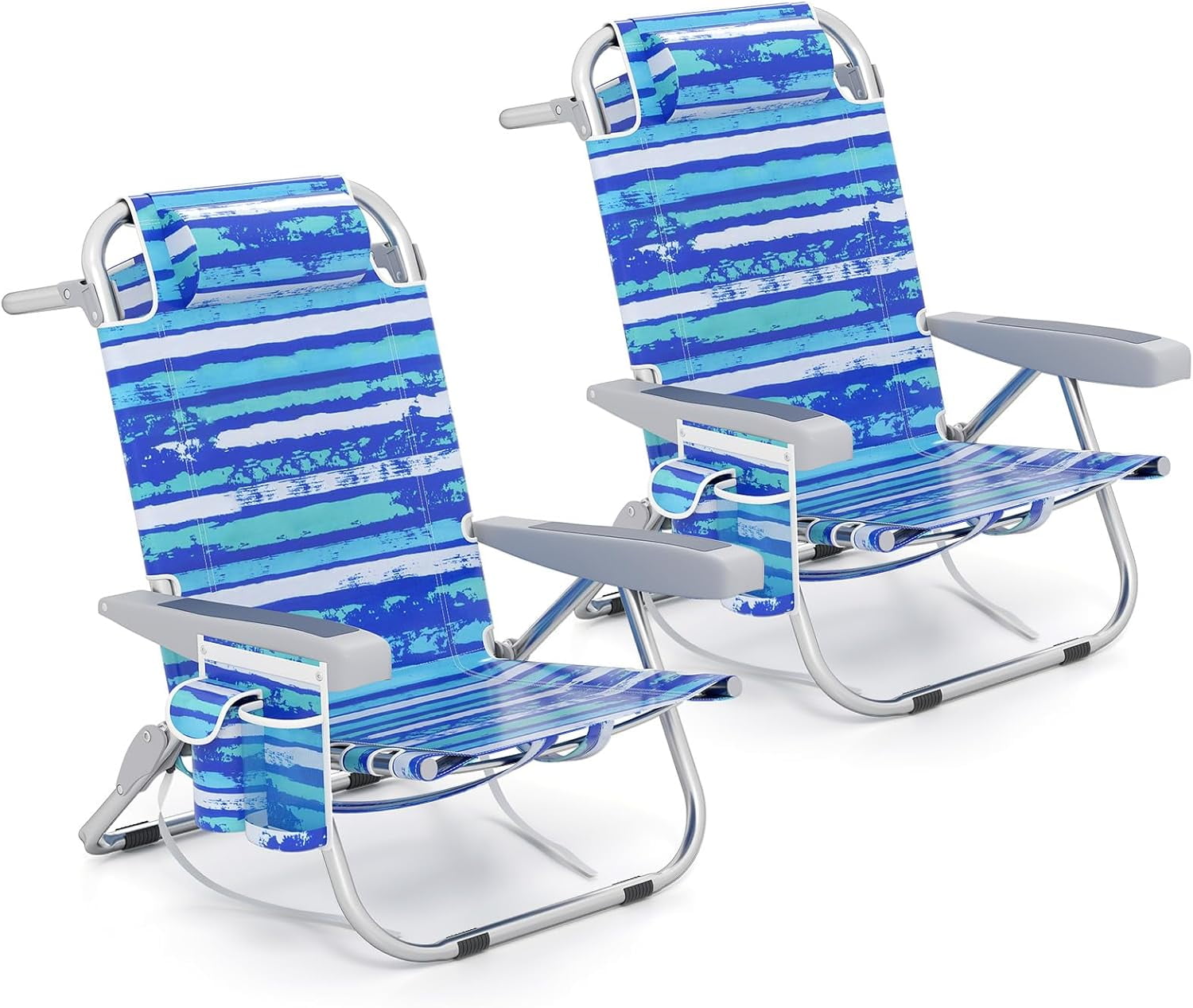 TrendSage 2-Pack Backpack Beach Chair-Foldable Camping Chair with 5 ...