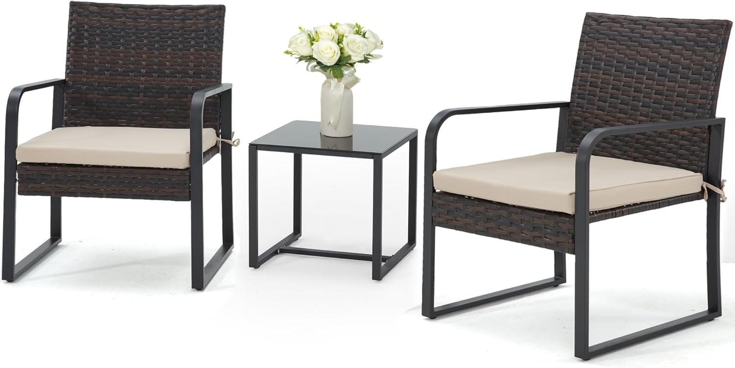 TrendSage 3 Piece Outdoor Patio Furniture Set, Patio Bistro Set Wicker ...