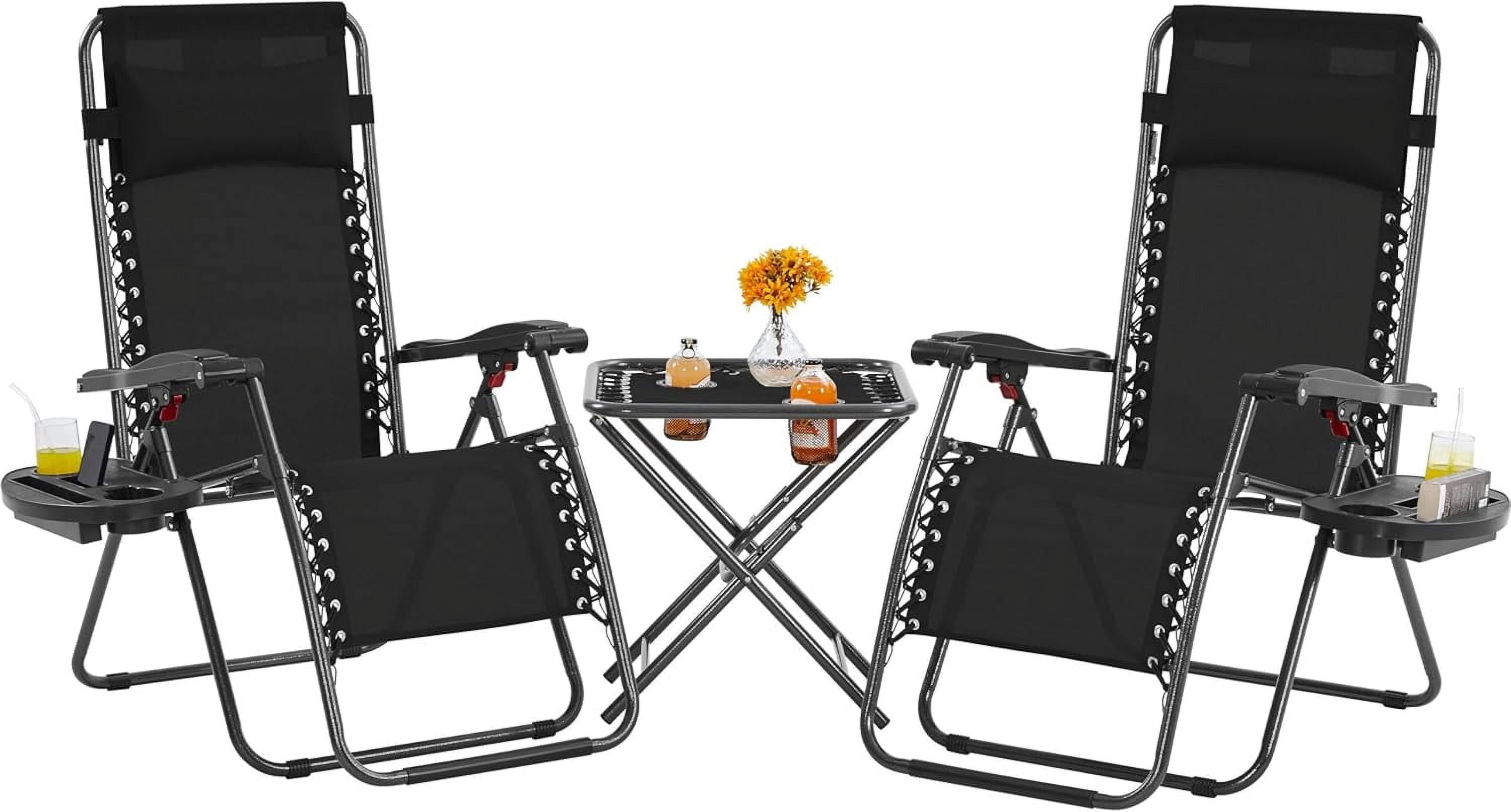 TrendSage 3PCS Zero Gravity Recliner Portable Outdoor Reclining Chair ...