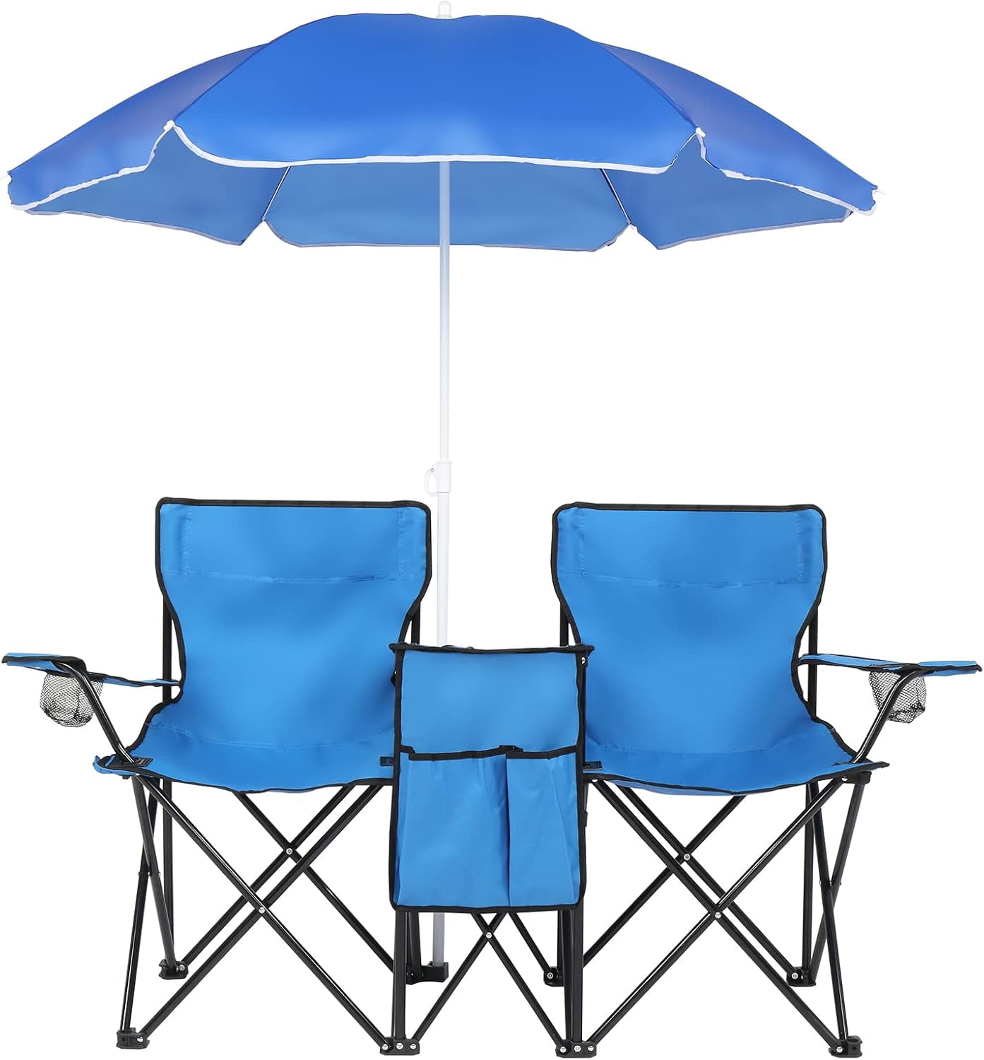 TrendSage Double Folding Camping Chair with Cup Holder, 2 Seat Outdoor ...