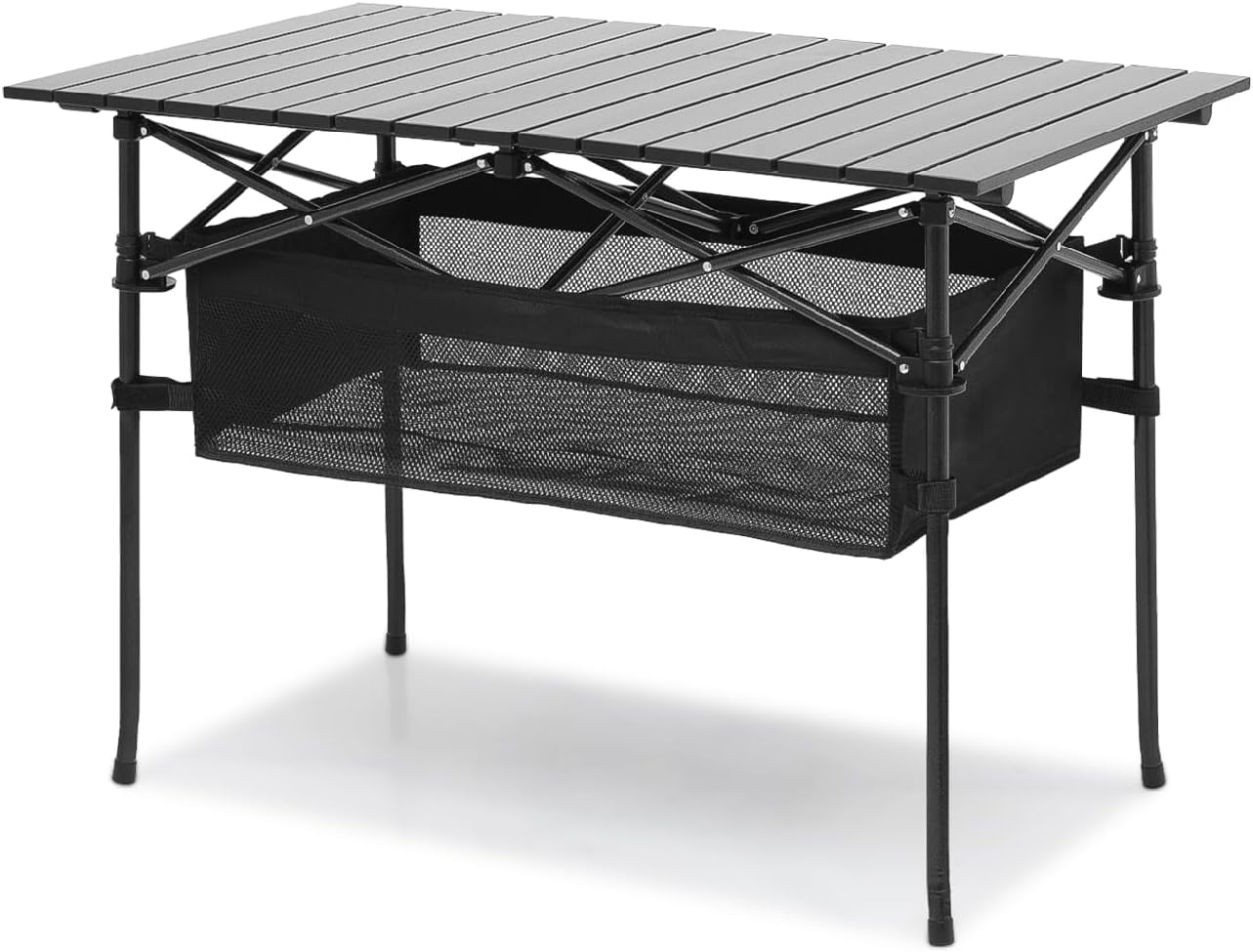TrendSage Folding Camping Table with Storage, Outdoor Aluminum Camping ...