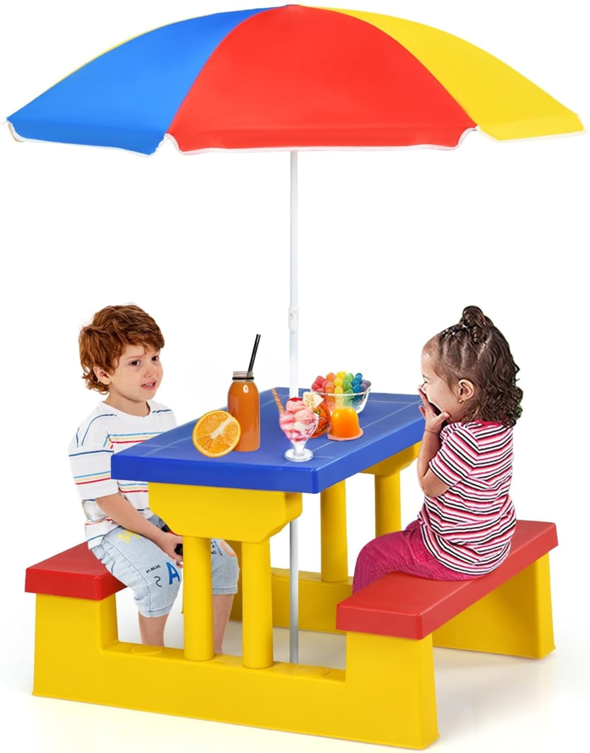TrendSage Kids Picnic Table, Toddler Plastic Outdoor Desk & Bench Set w ...