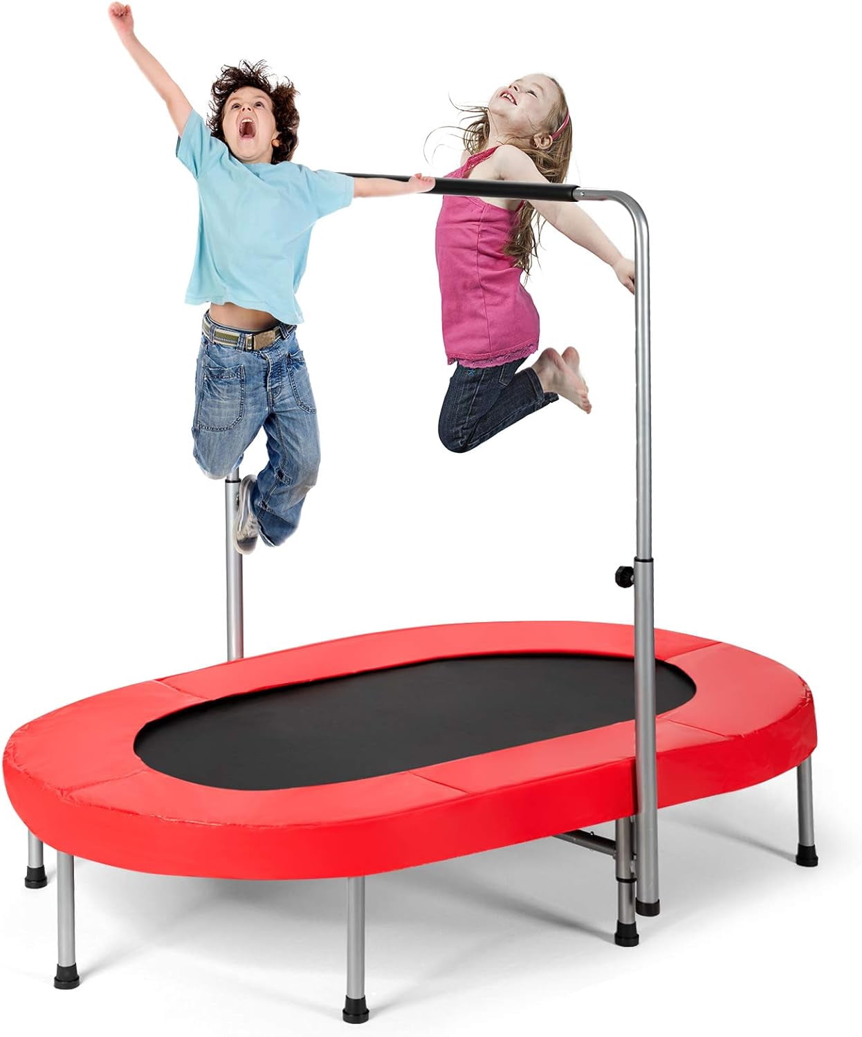 TrendSage Mini Trampoline, 2 Persons Foldable Fitness Trampoline w/ 5 ...