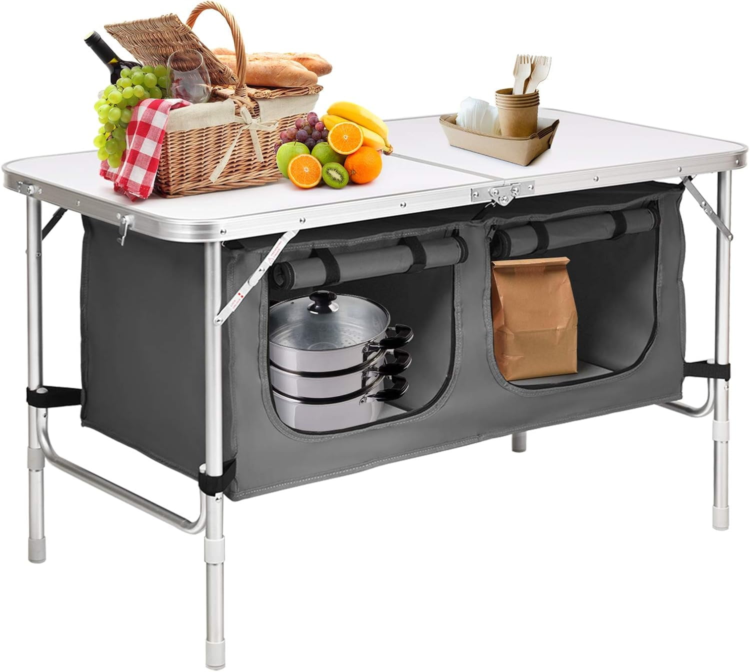 TrendSage Portable Camping Table with Storage, Lightweight Aluminum ...