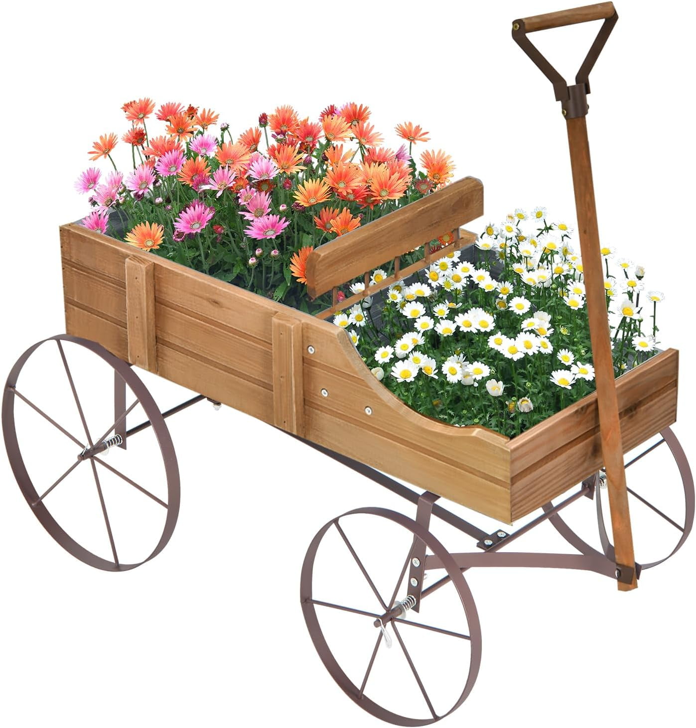 TrendSage Wooden Wagon Planter, Decorative Garden Wheelbarrow Planter ...