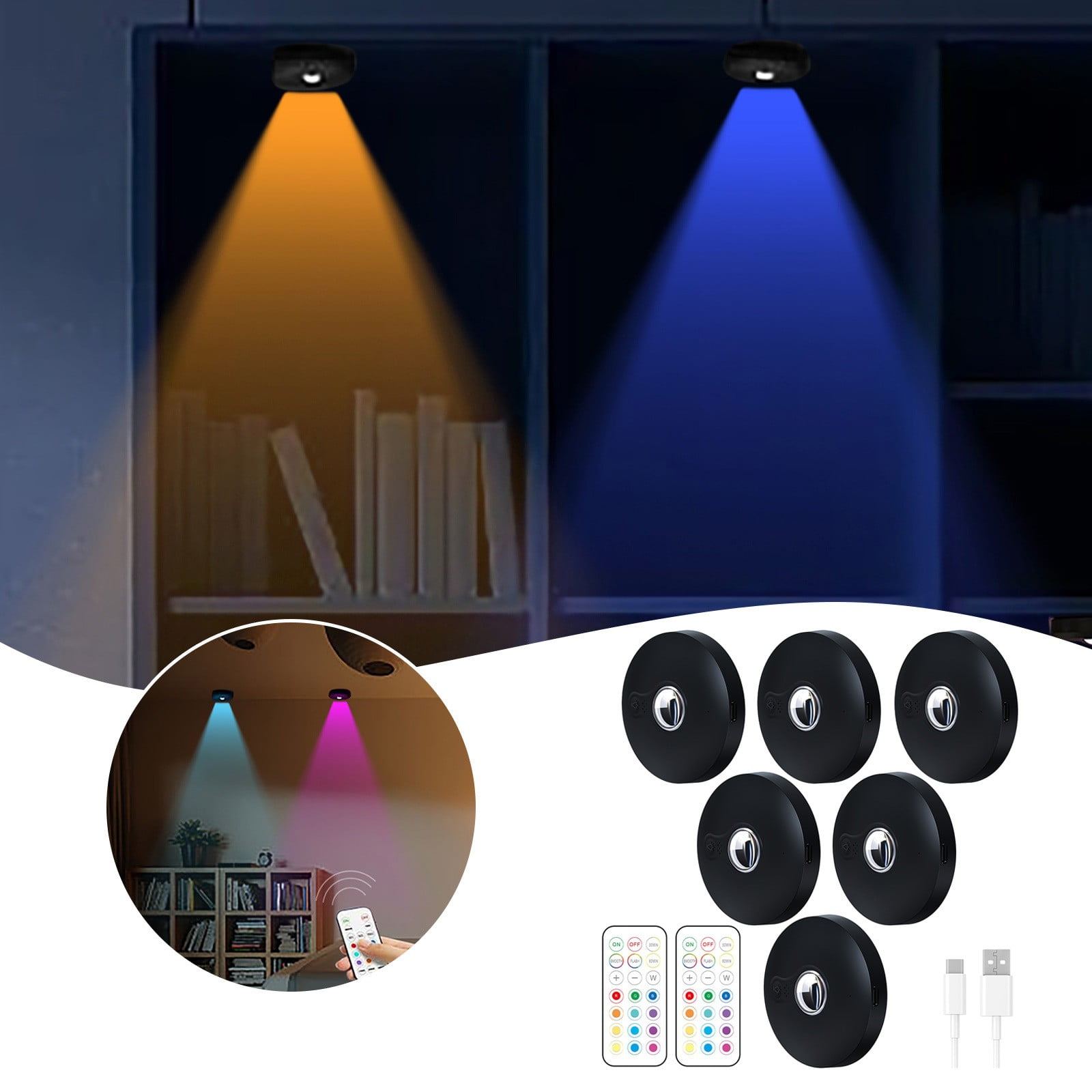 TrendTide Rechargeable RGB Puck Lights With Remote Control 1200mAh ...