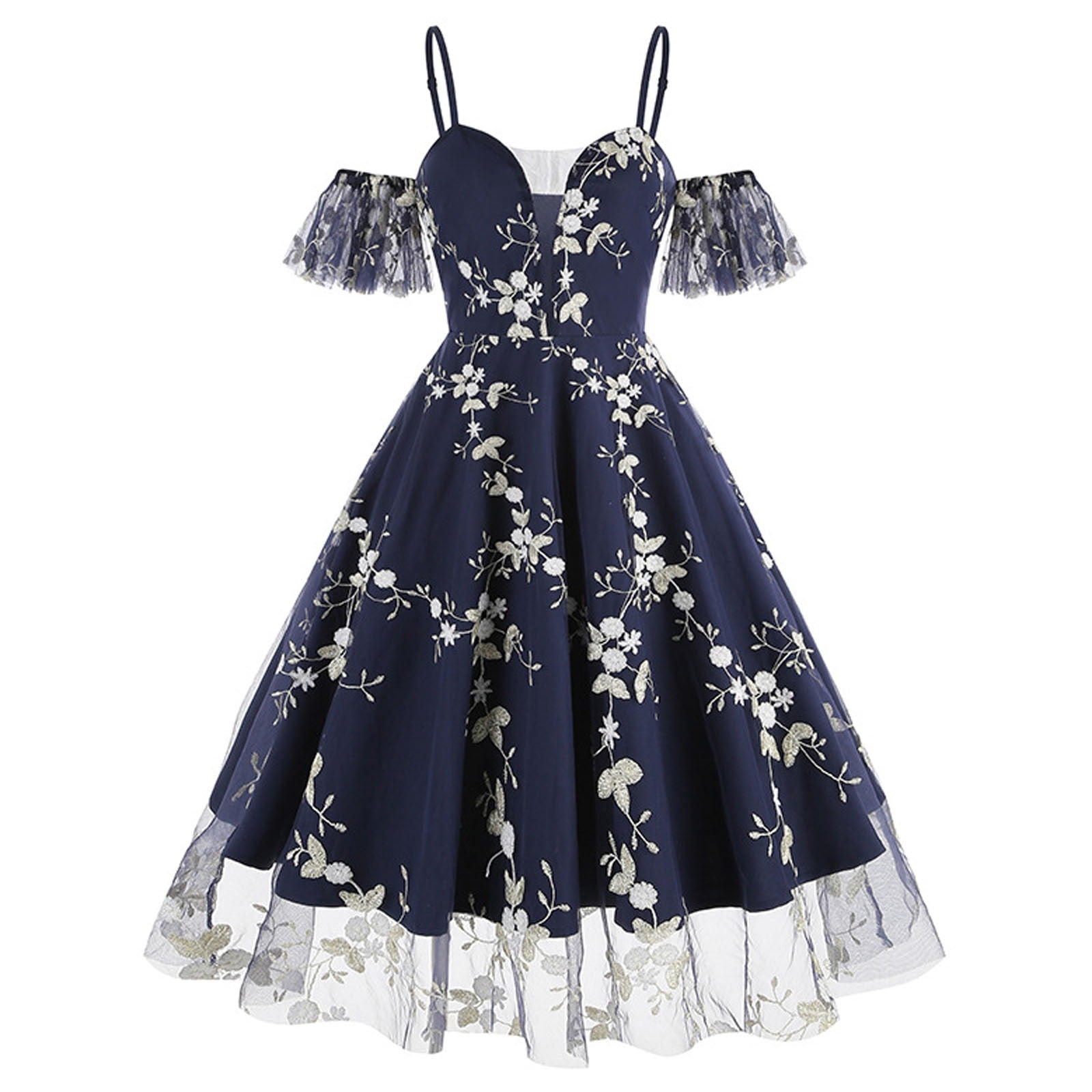 TrendVibe365 1950s Dresses for Women 50s Retro Vintage Floral Spaghetti Strap Slip Dress Short ...