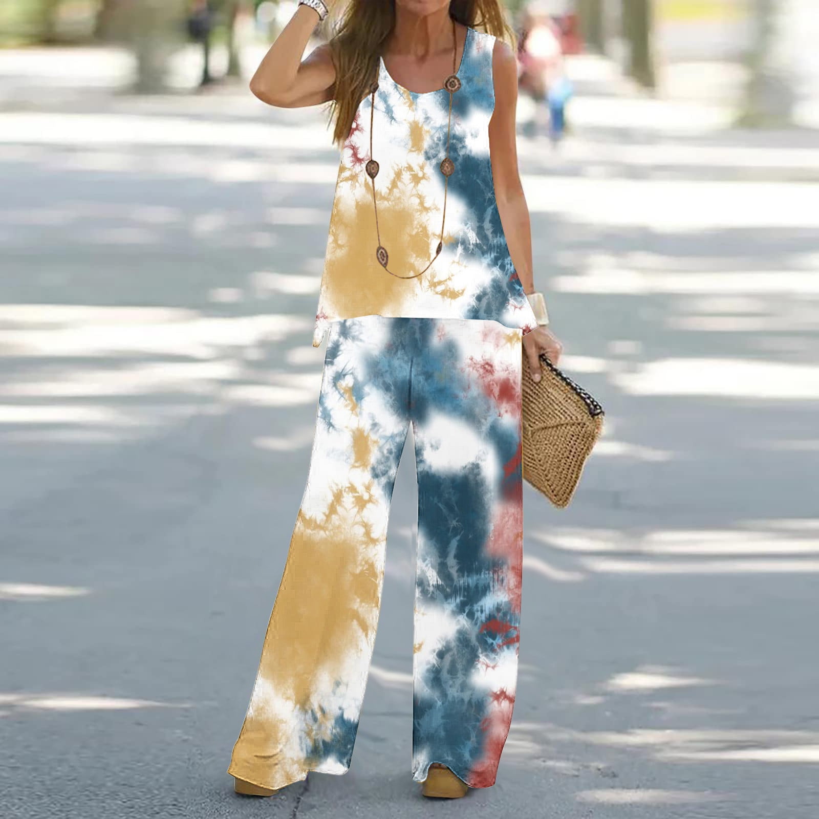 TrendVibe365 2 Piece Lounge Set Women Tie Dye Gradient Crewneck ...