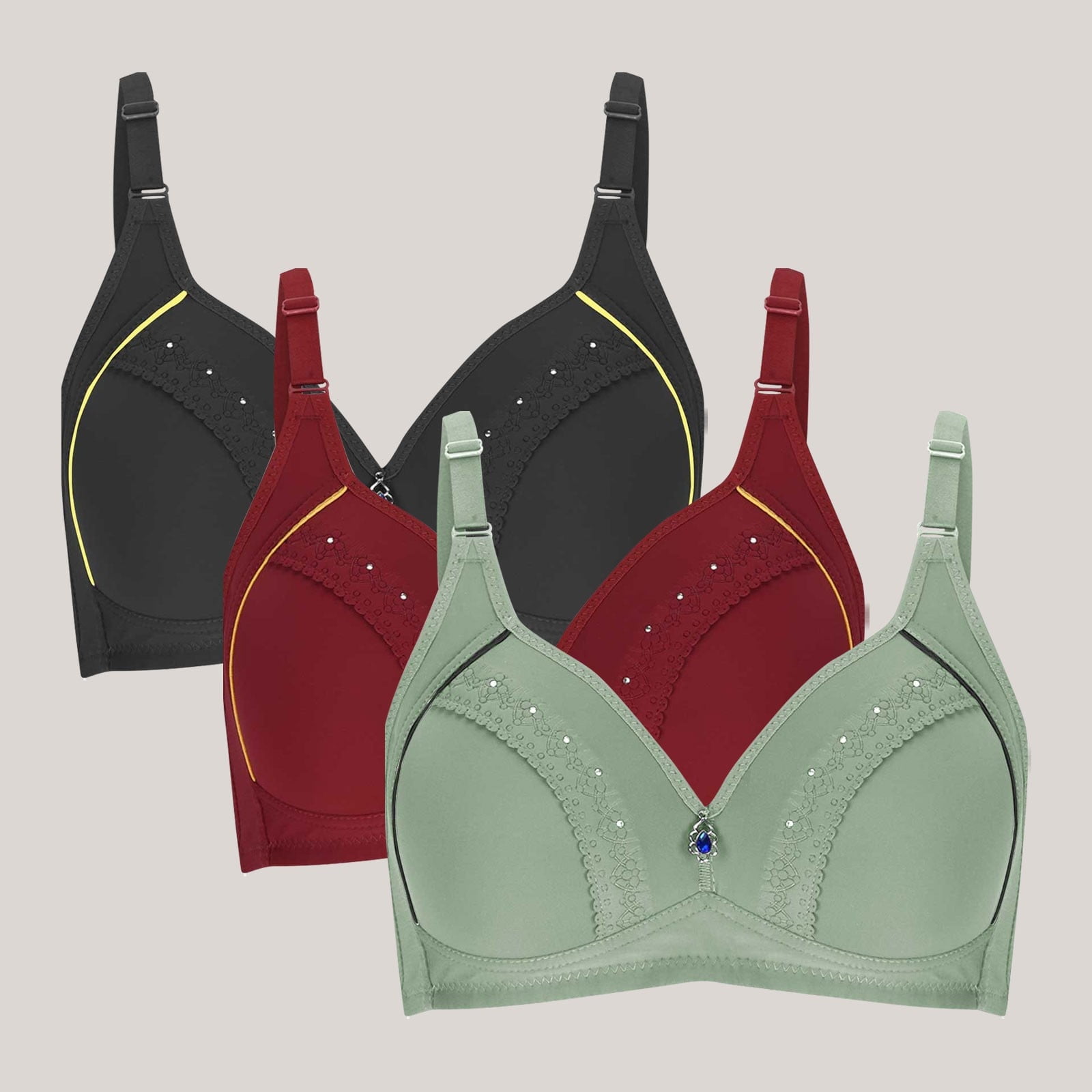 TrendVibe365 3 Pack Plus Size Wireless Bras for Women Full Coverage ...