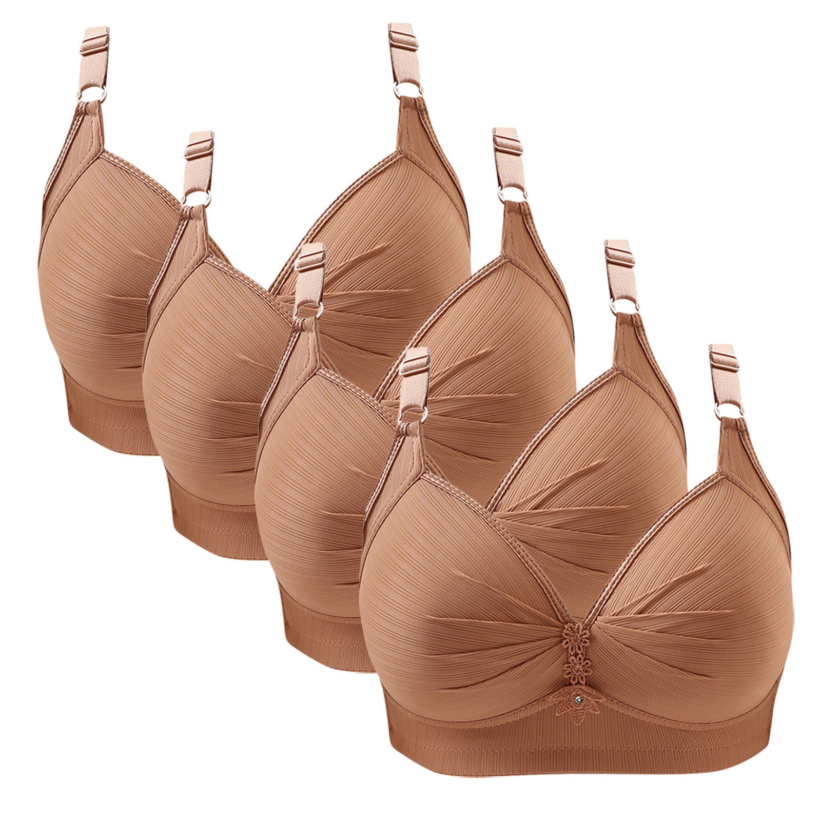 TrendVibe365 4 Pack Cute Bras for Women Brown 44 Wireless Push Up ...