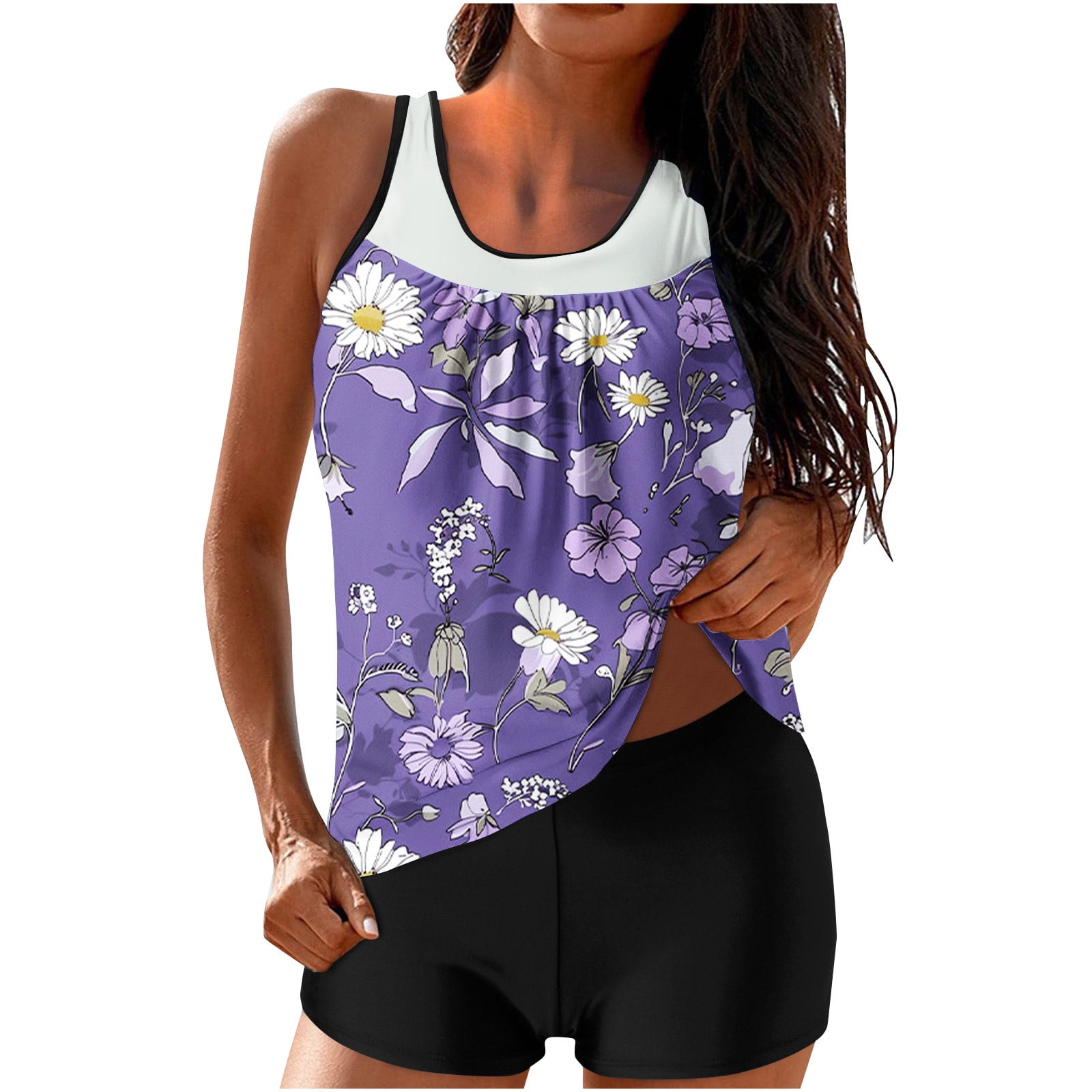 TrendVibe365 Bathing Suits for Women 2 Piece Tankini Purple Swimsuits ...