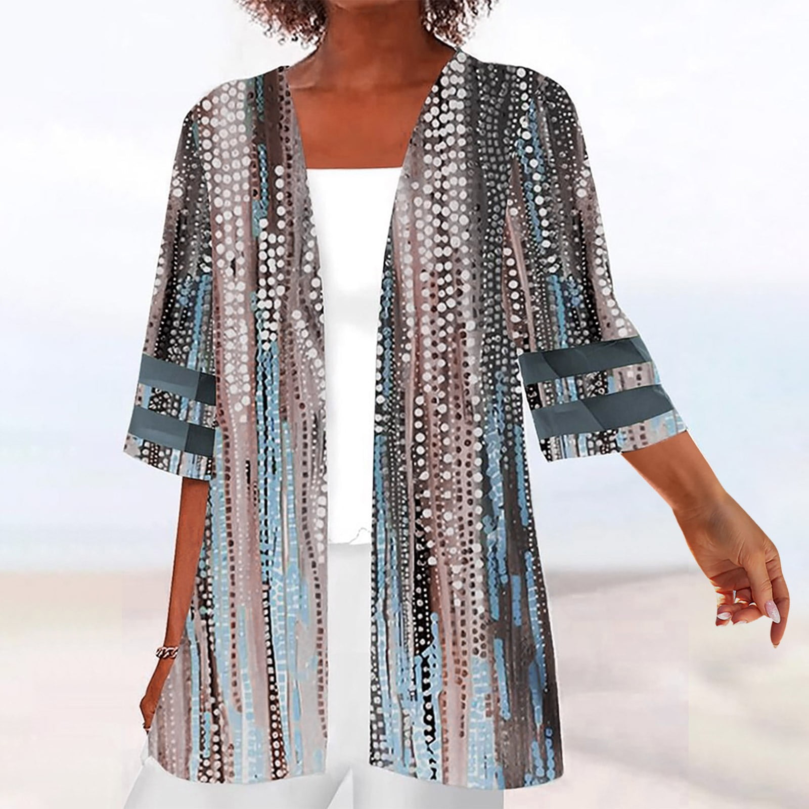 TrendVibe365 Cardigan for Women Lightweight Summer Floral 3/4 Sleeve ...