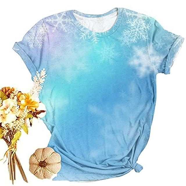 Trendvibe365 Christmas Shirts For Women Plus Size Short Sleeve Blue