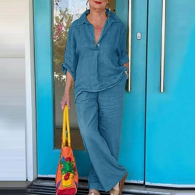 TrendVibe365 Cozy Lounge Sets for Women 2 Piece Cotton Linen Half ...