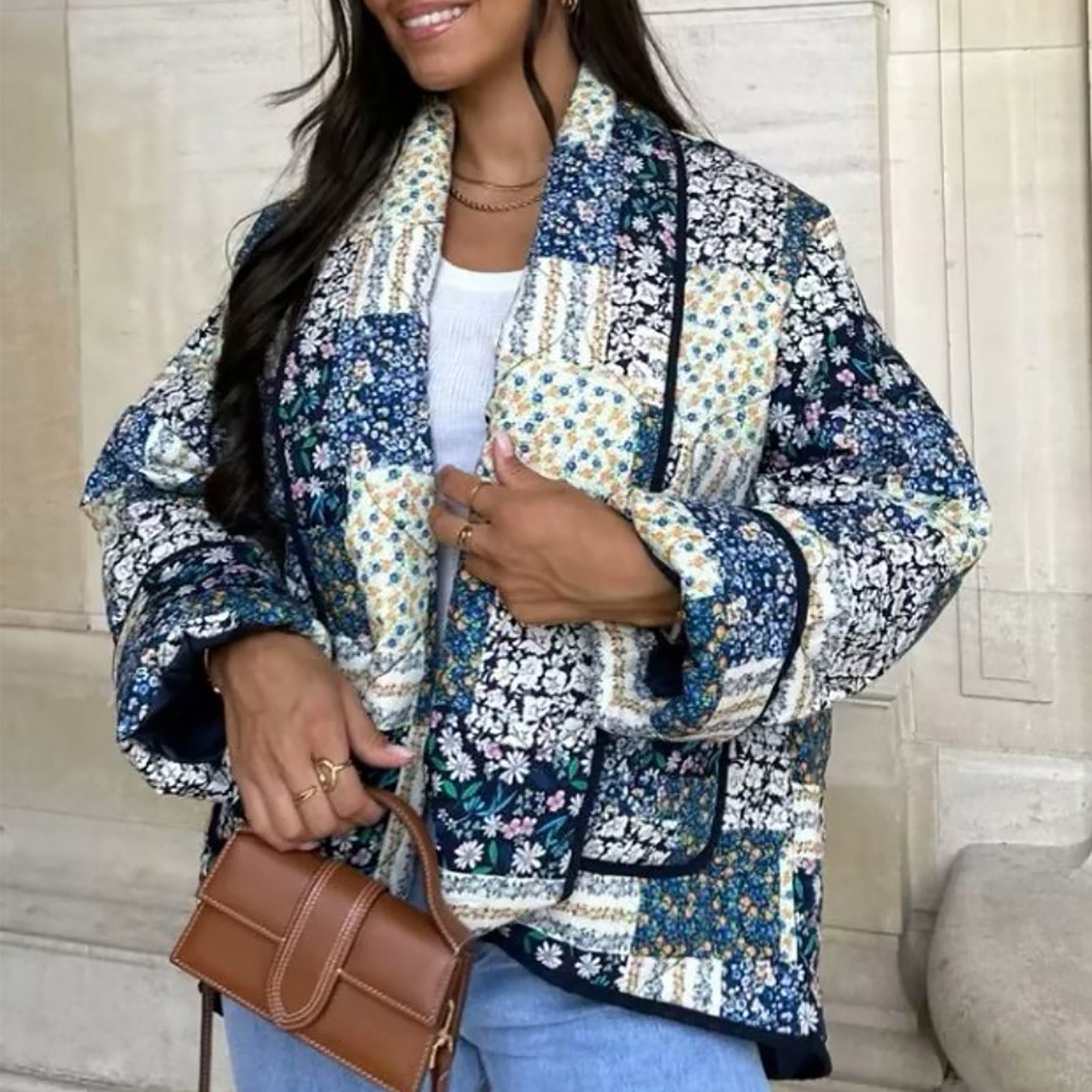 TrendVibe365 Cropped Puffer Jacket Women Blue Long Sleeve Winter ...