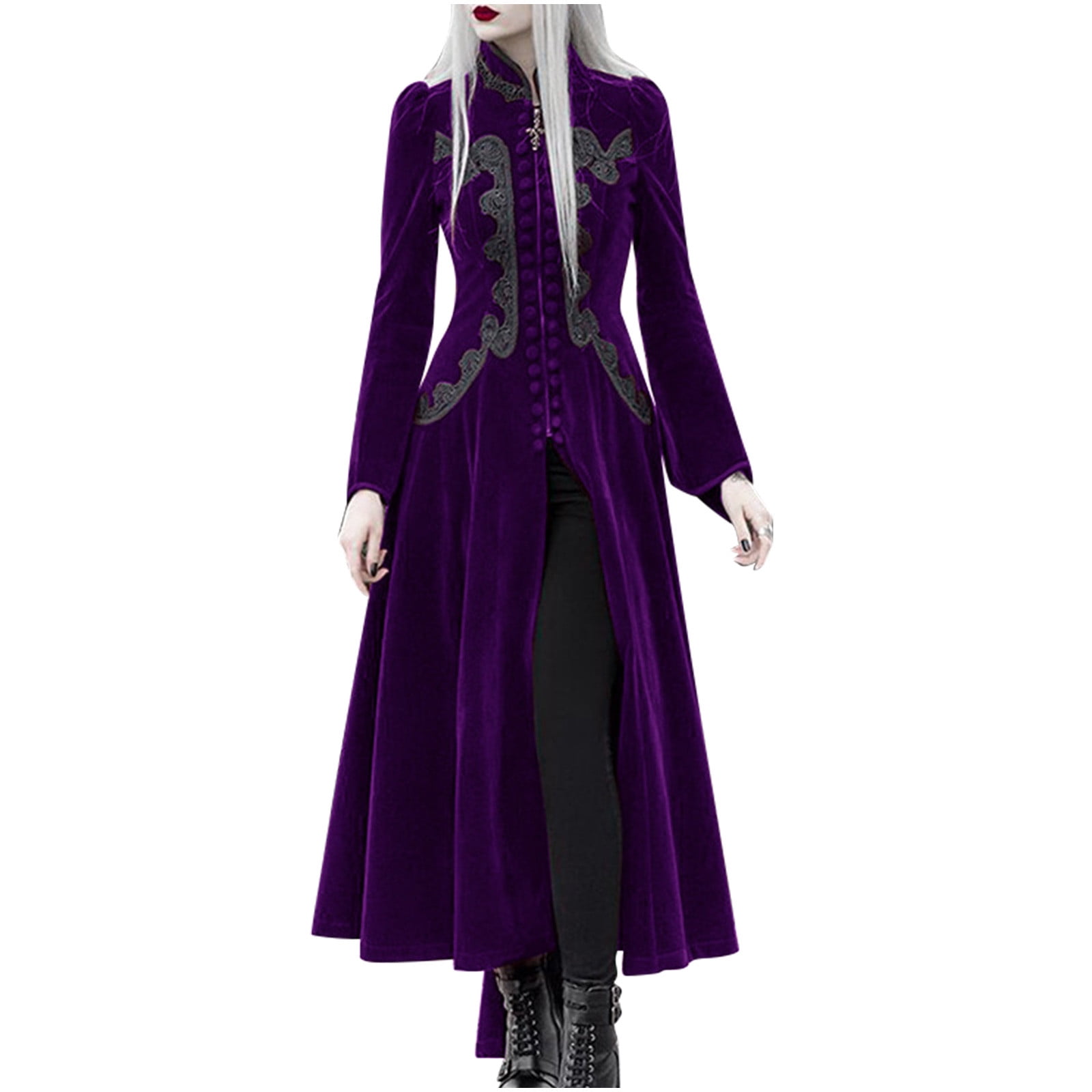 TrendVibe365 Halloween Gothic Court Gown for Women Lace Long Sleeve Renaissance Medieval Dress ...