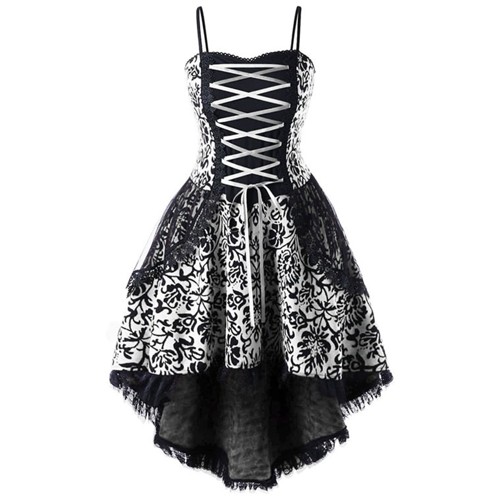 TrendVibe365 Halloween Gothic Dresses for Women Plus Size Lolita Medieval Renaissance Dress Lace ...