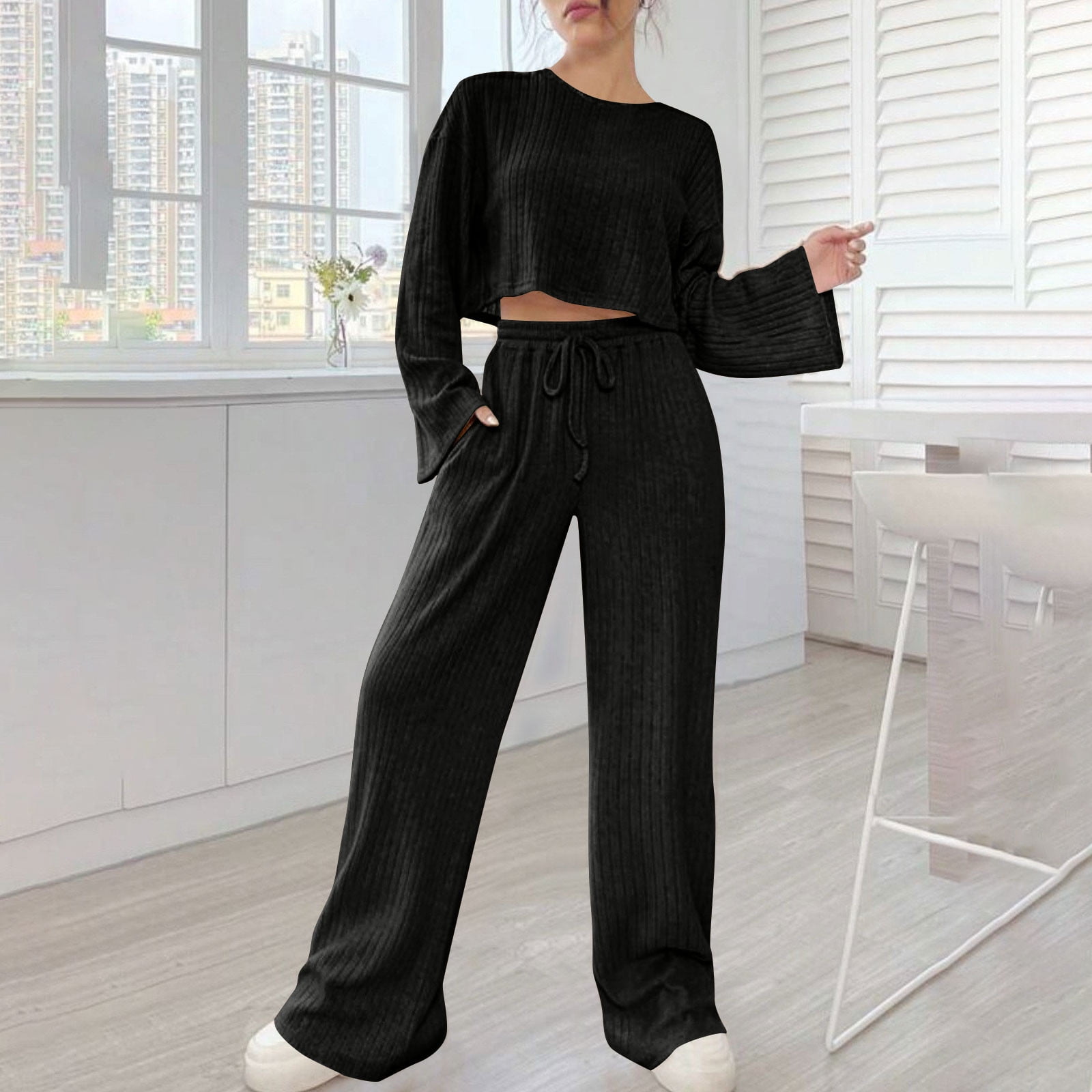 TrendVibe365 Knit Sets Two Piece Women Fall Fall Winter Strip Homewear ...