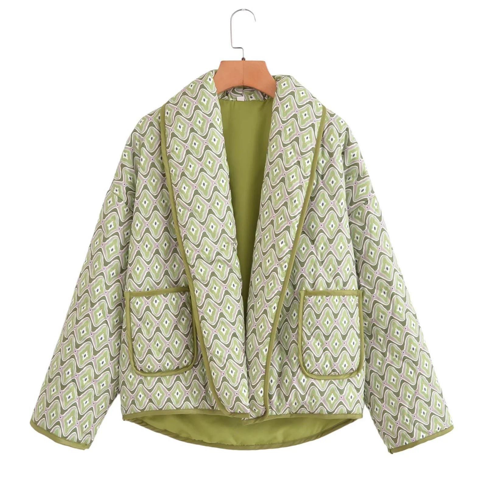 TrendVibe365 Puffer Jacket Women Green Long Sleeve Winter Jackets No ...