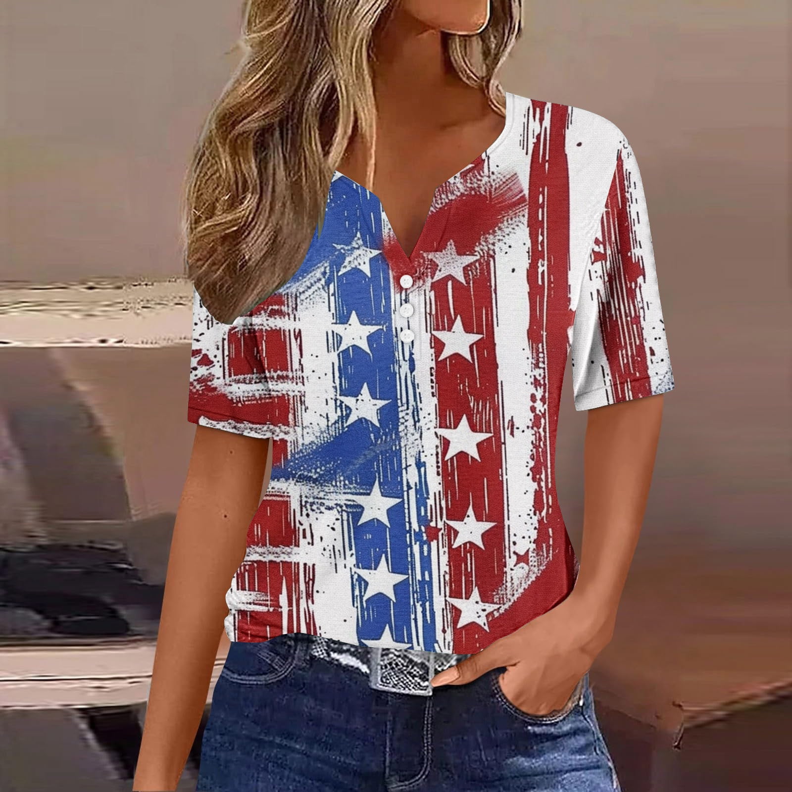 Trendvibe365 Red White And Blue T Shirts Adults Womens Dressy Blouse