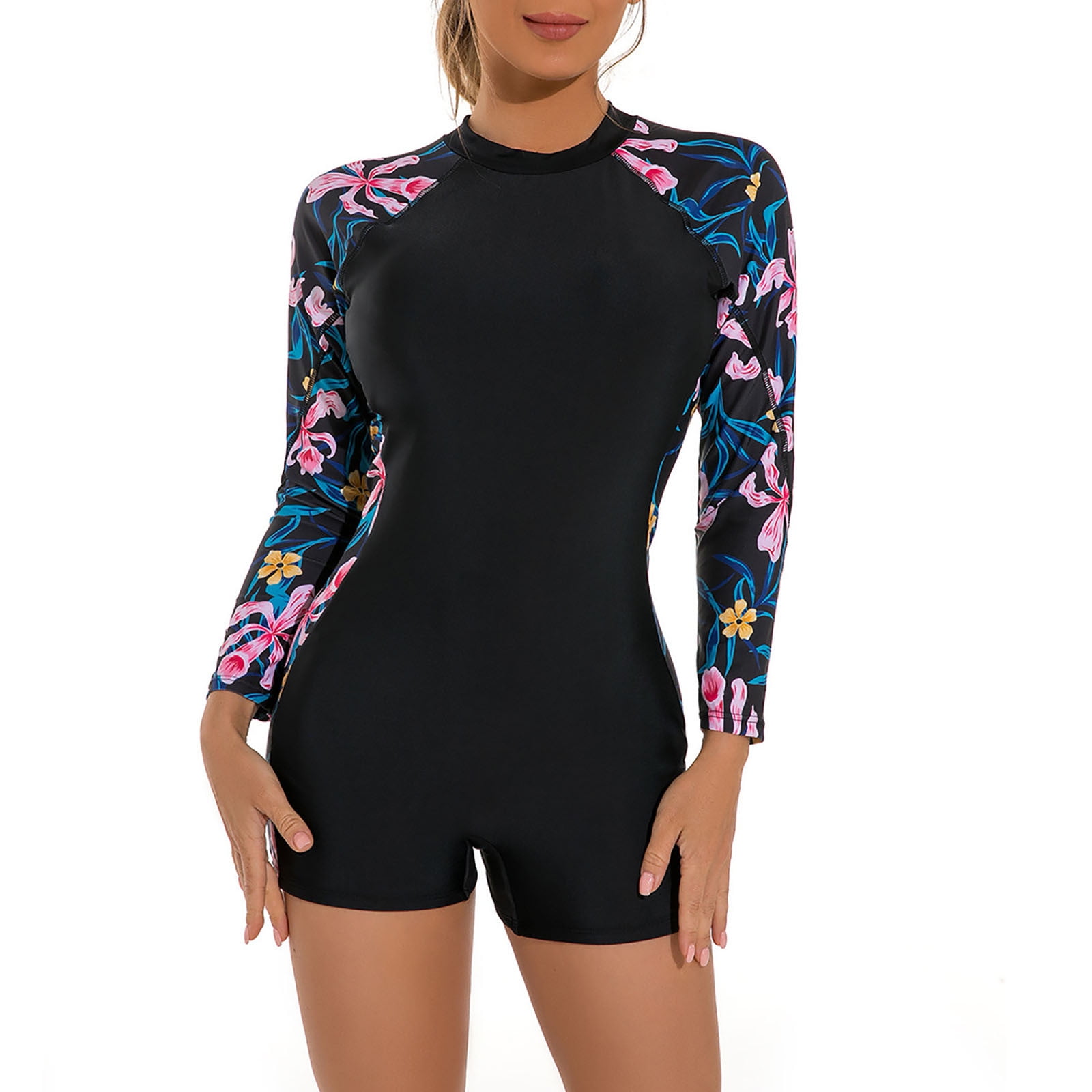 TrendVibe365 Swimming Suits for Women One Piece Sport Long Sleeve Zip ...