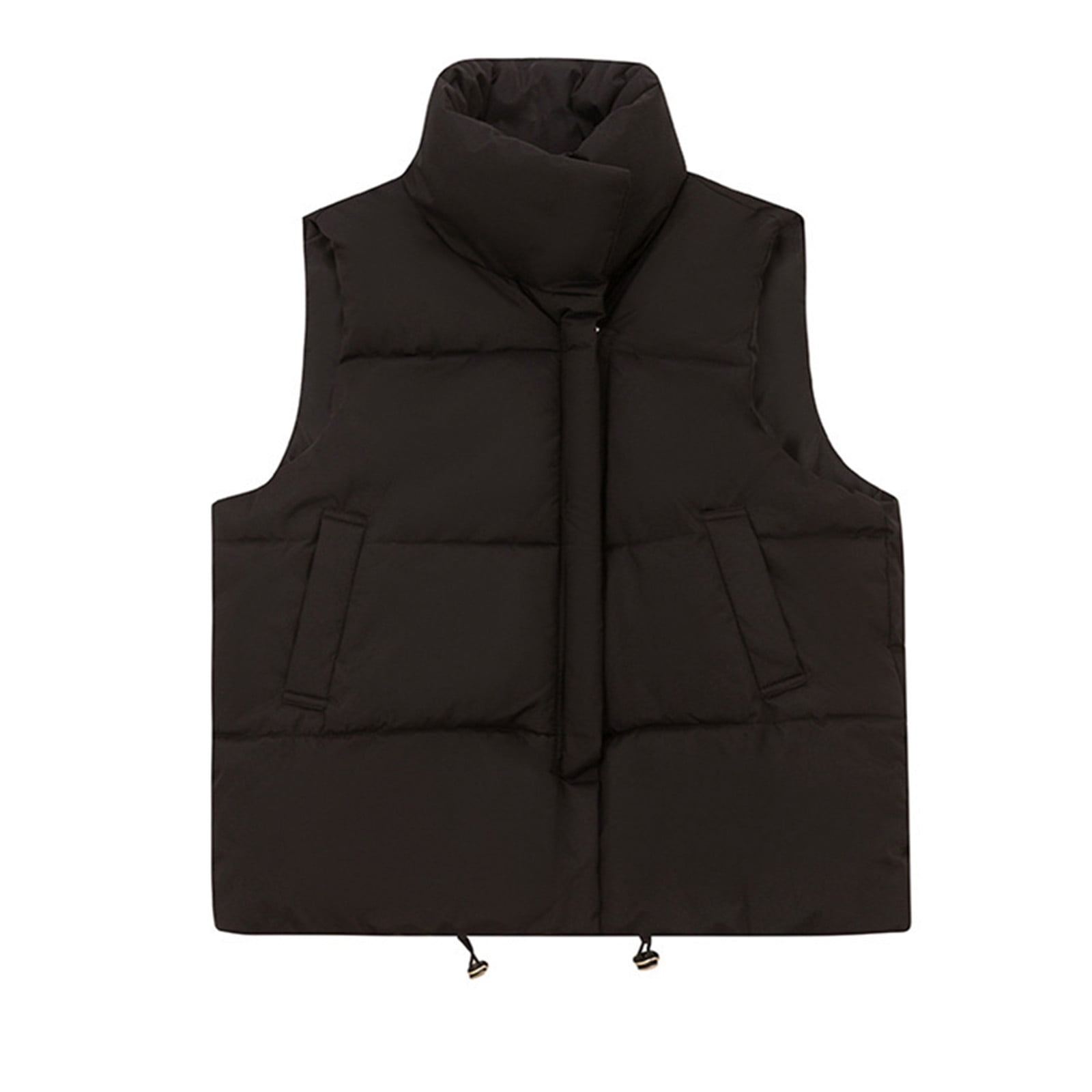 successthop Tan Puffer Vest Womens Black Sleeveless Winter Vest Stand ...