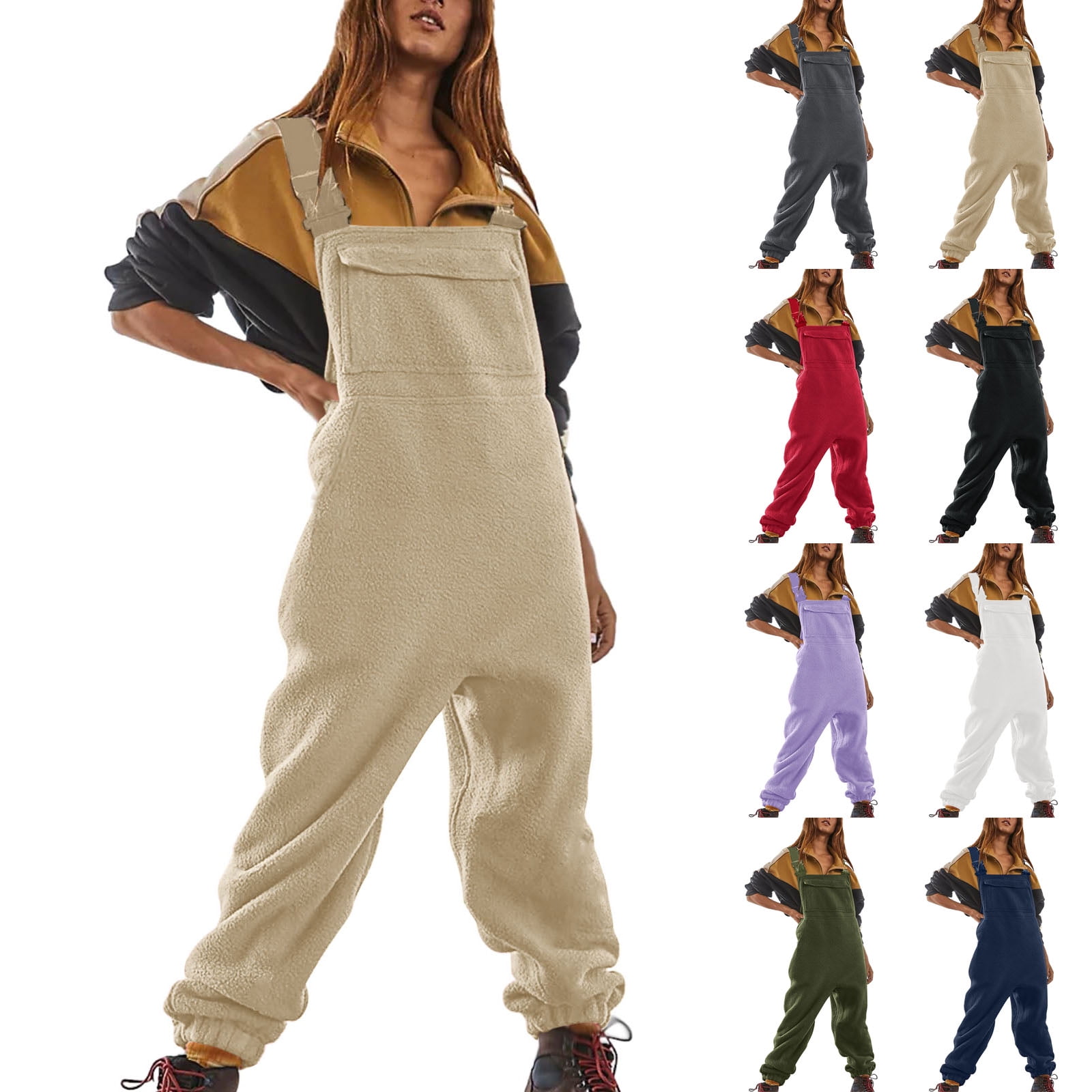 TrendVibe365 Womens Fleece Overalls Jumpsuits One-piece Bibs Adjustable ...