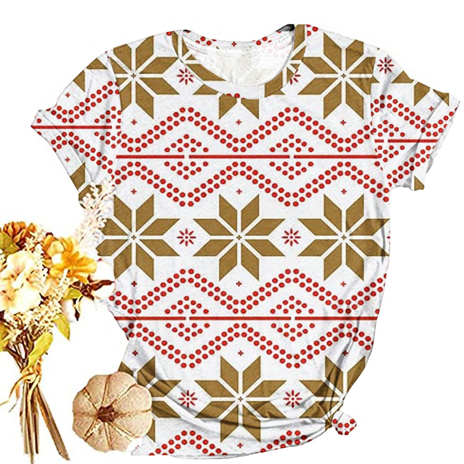 TrendVibe365 Womens Plus Size Christmas Blouse Snowflake Xmas Tees ...
