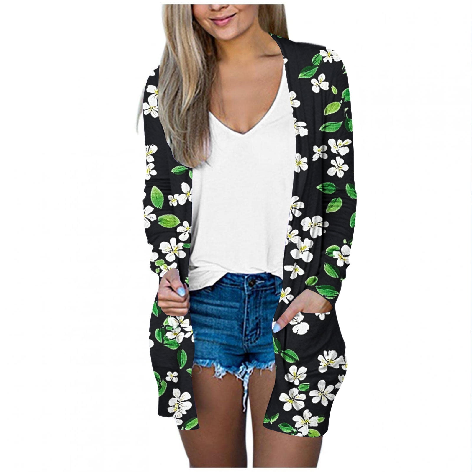 successthop Womens Printed Color Long Sleeve Cardigan Temperament Loose ...