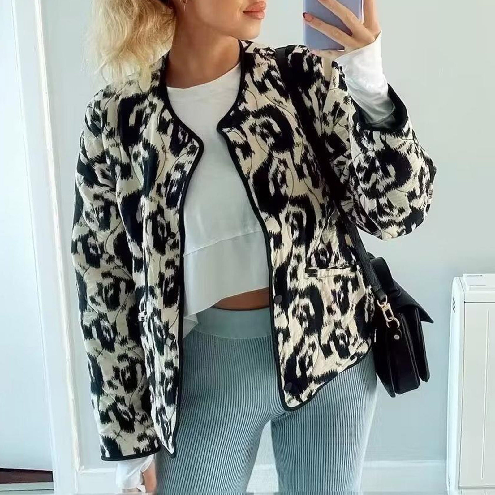 TrendVibe365 Women's Floral Quilted Puffer Jacket Long Sleeve ...