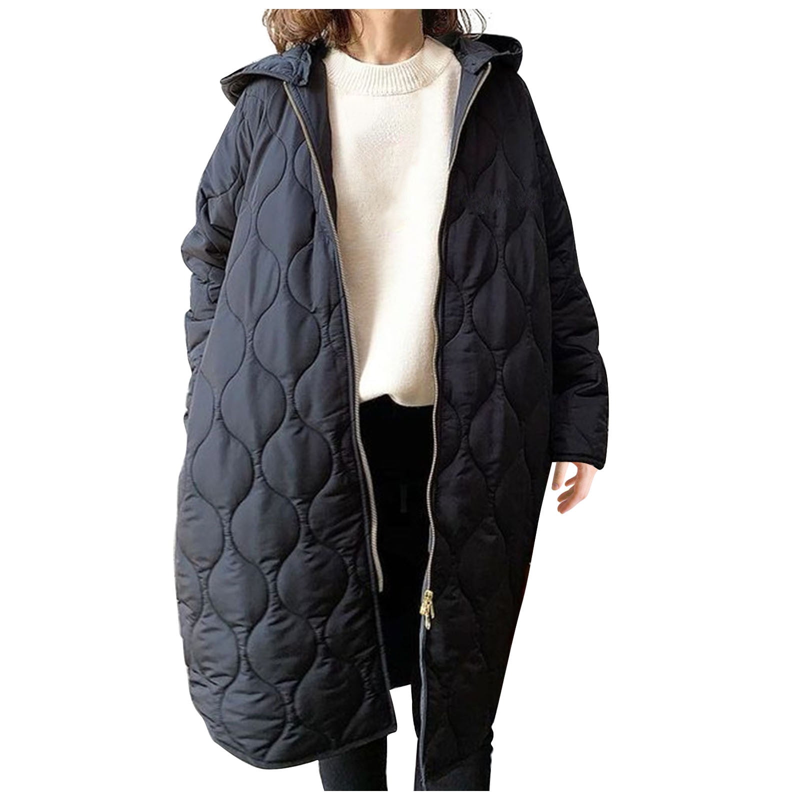 successthop Womens Puffer Jacket Oversized Black Long Sleeve Down ...